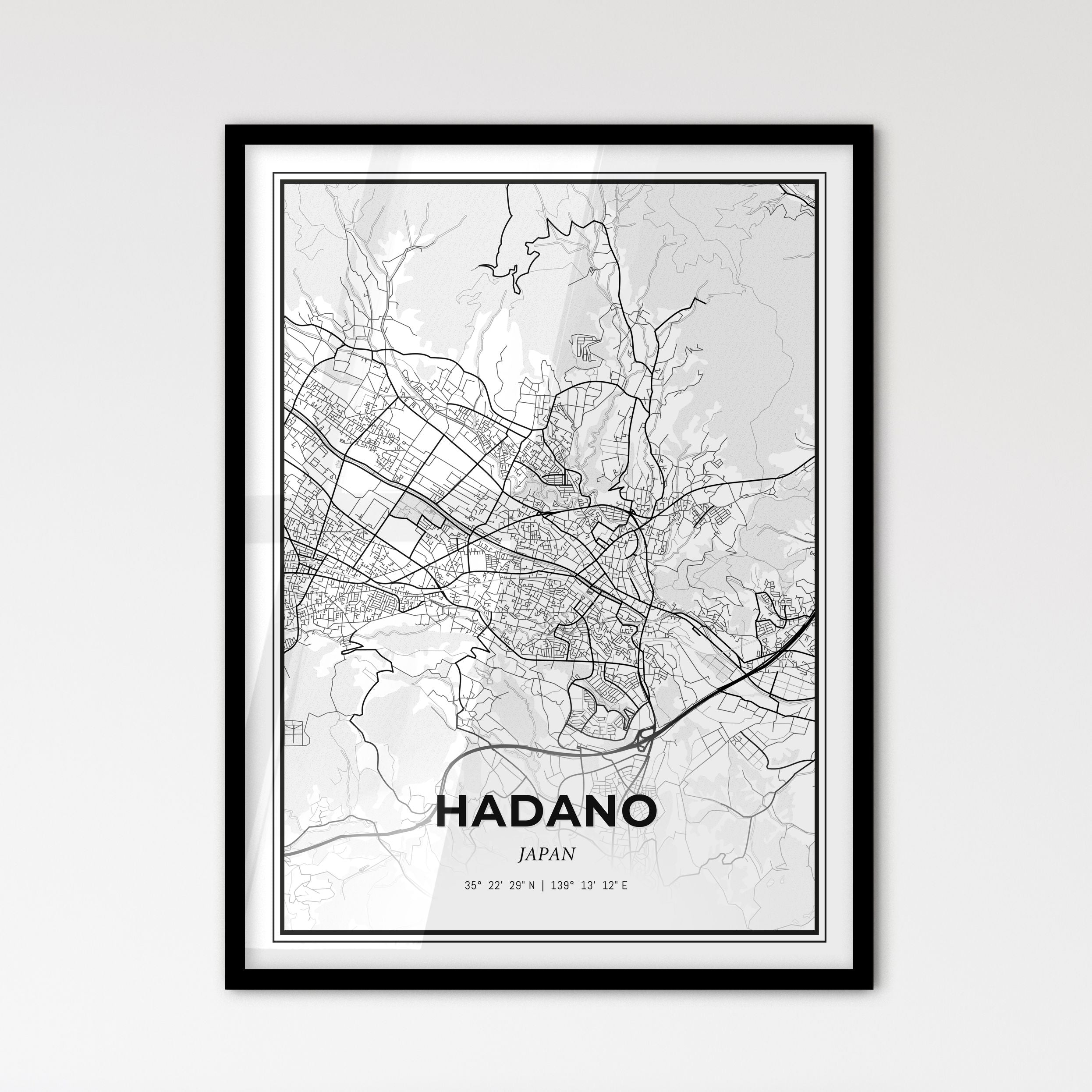 Hadano Japan Map - Black and White Art Print – HEBSTREIT