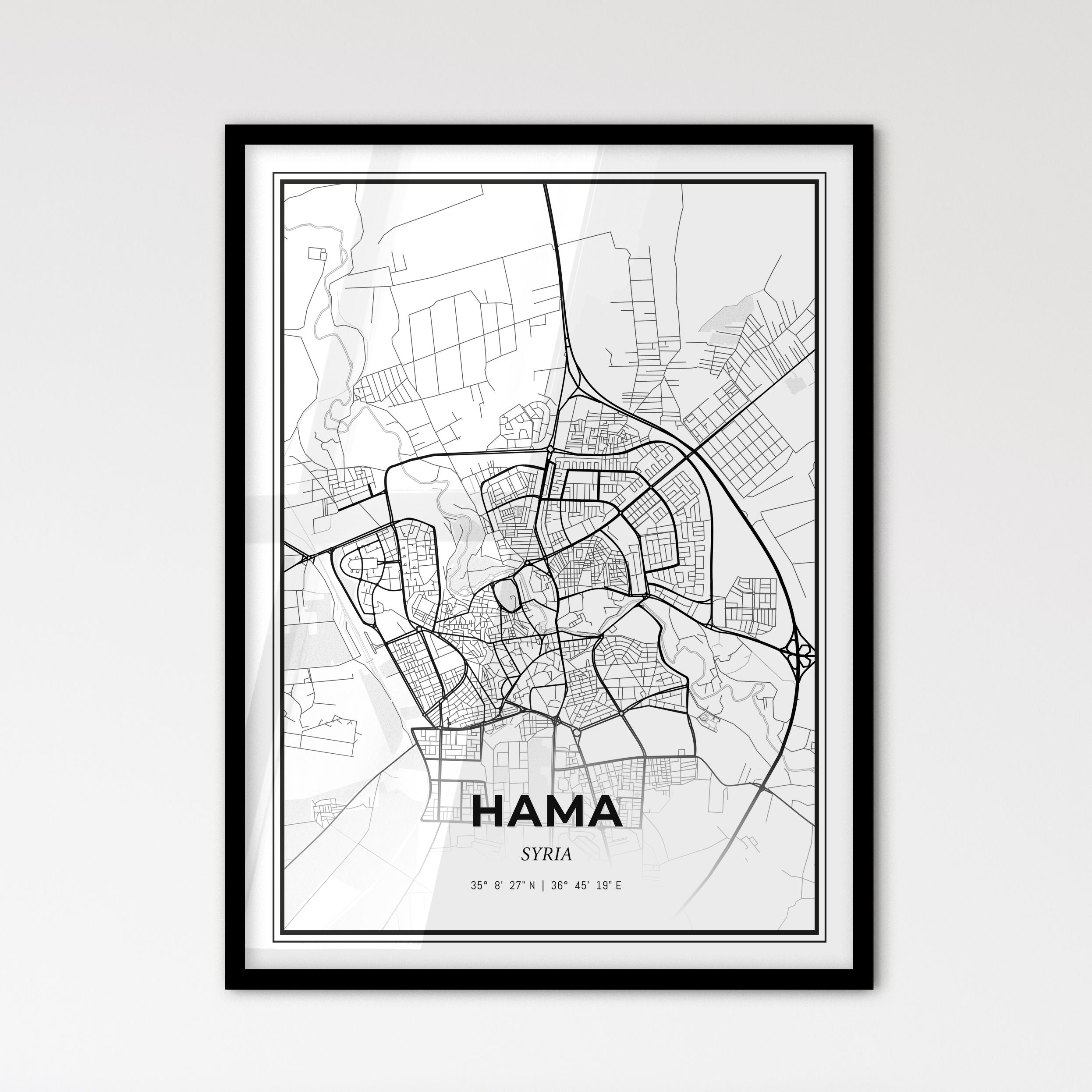 Hama Syria Map - Black and White Art Print – HEBSTREIT
