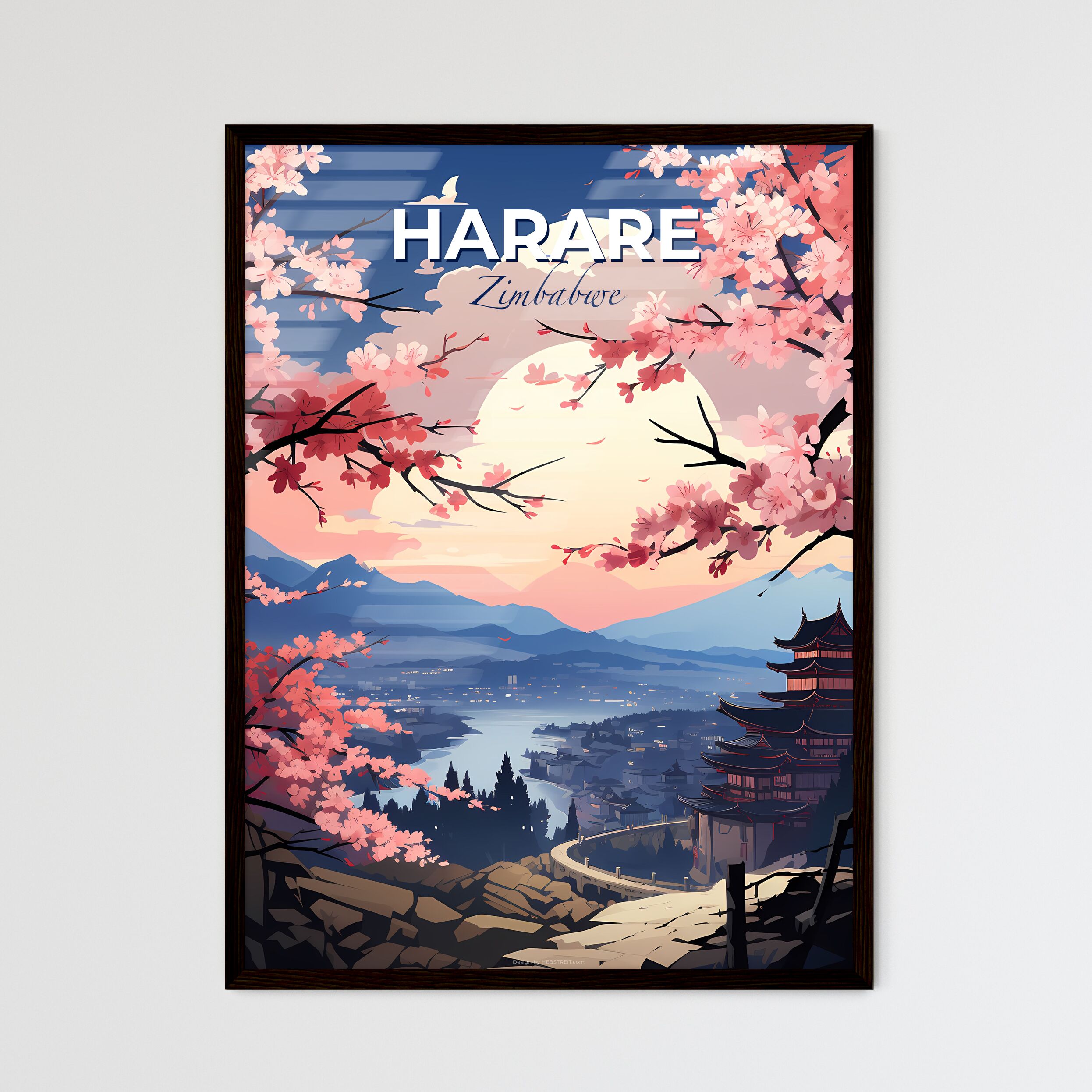 Harare Zimbabwe Skyline Art - Vibrant Painting with Pagoda and River ...