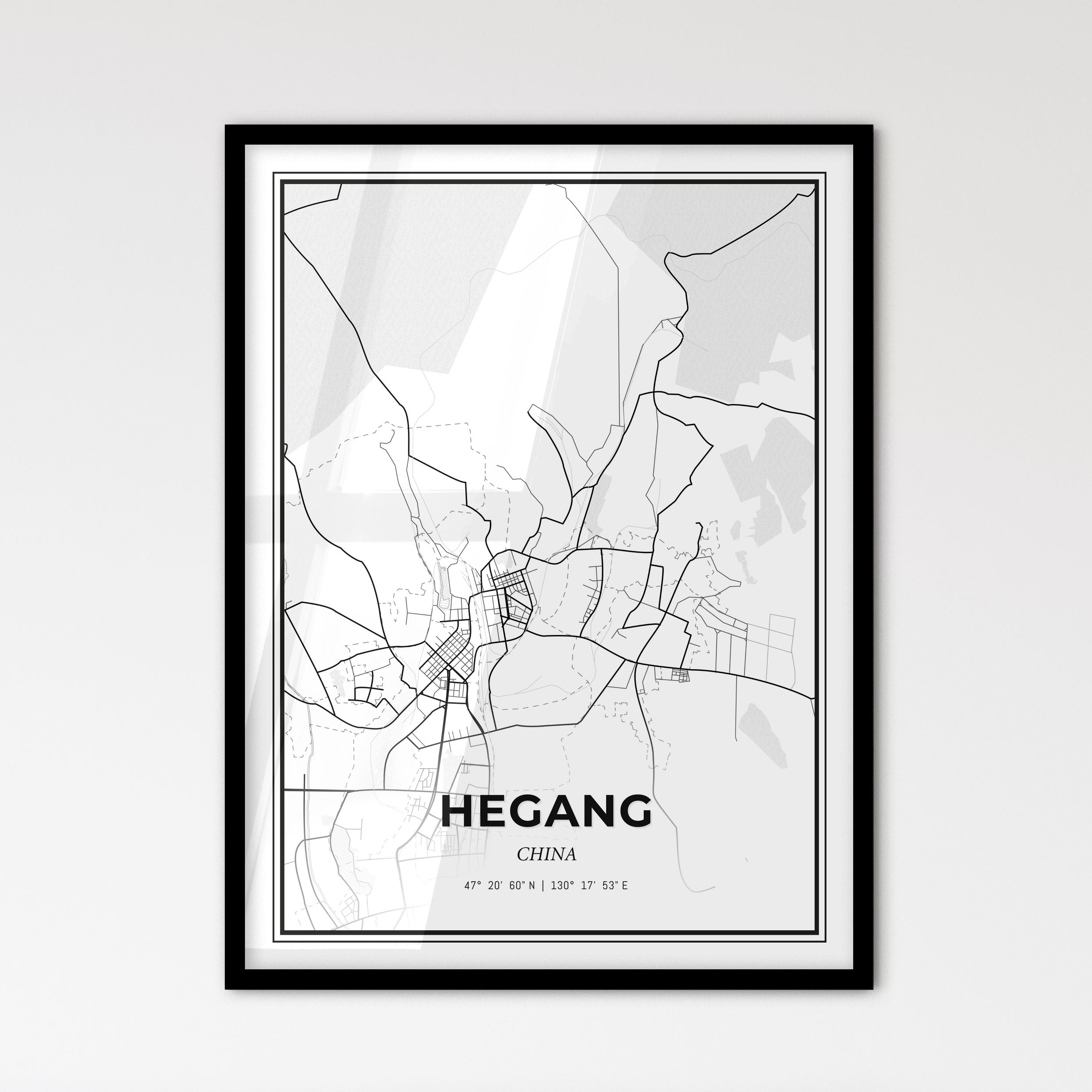 Hegang China Map - Black and White Art Print – HEBSTREIT
