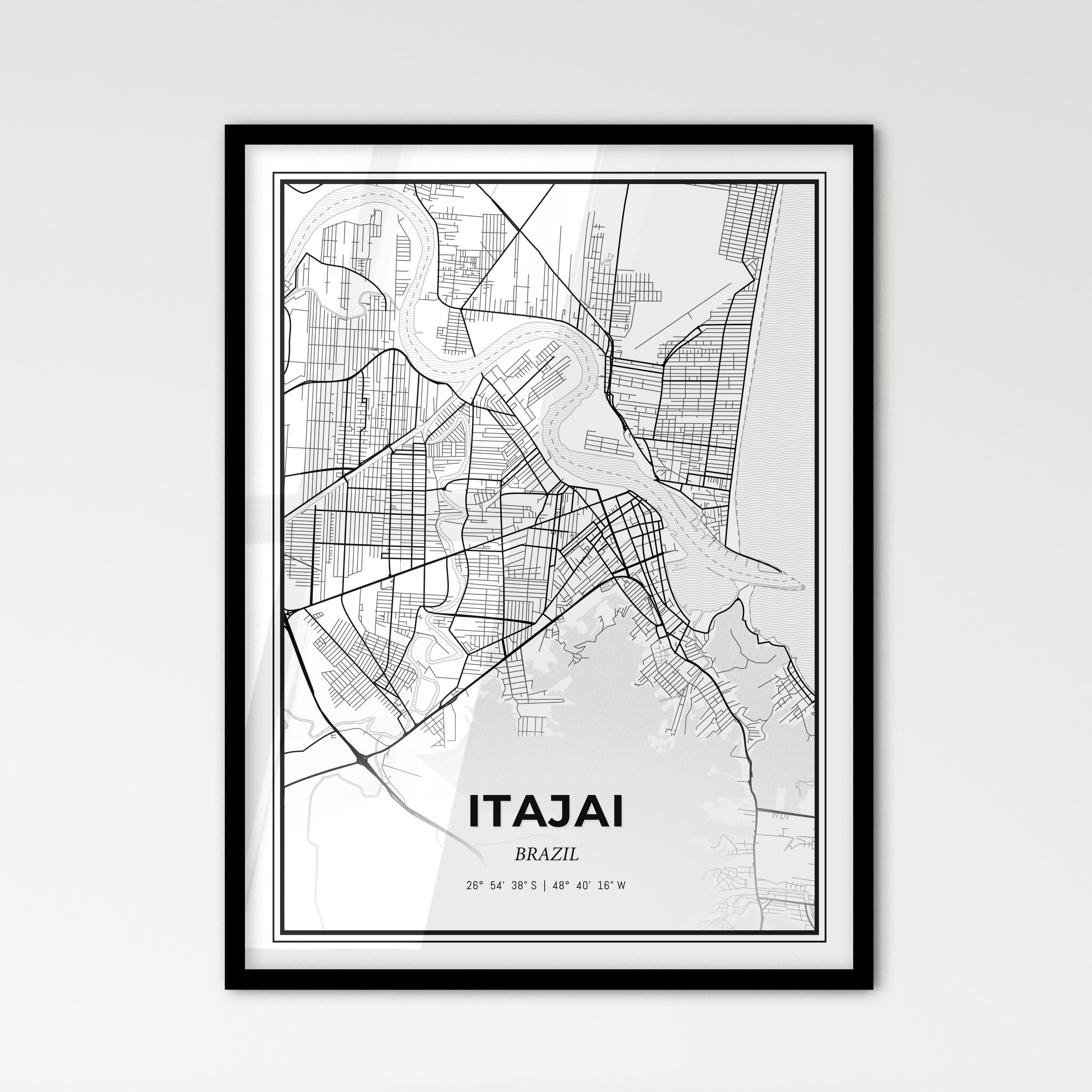 Itajai Brazil Map - Black and White Art Print – HEBSTREIT
