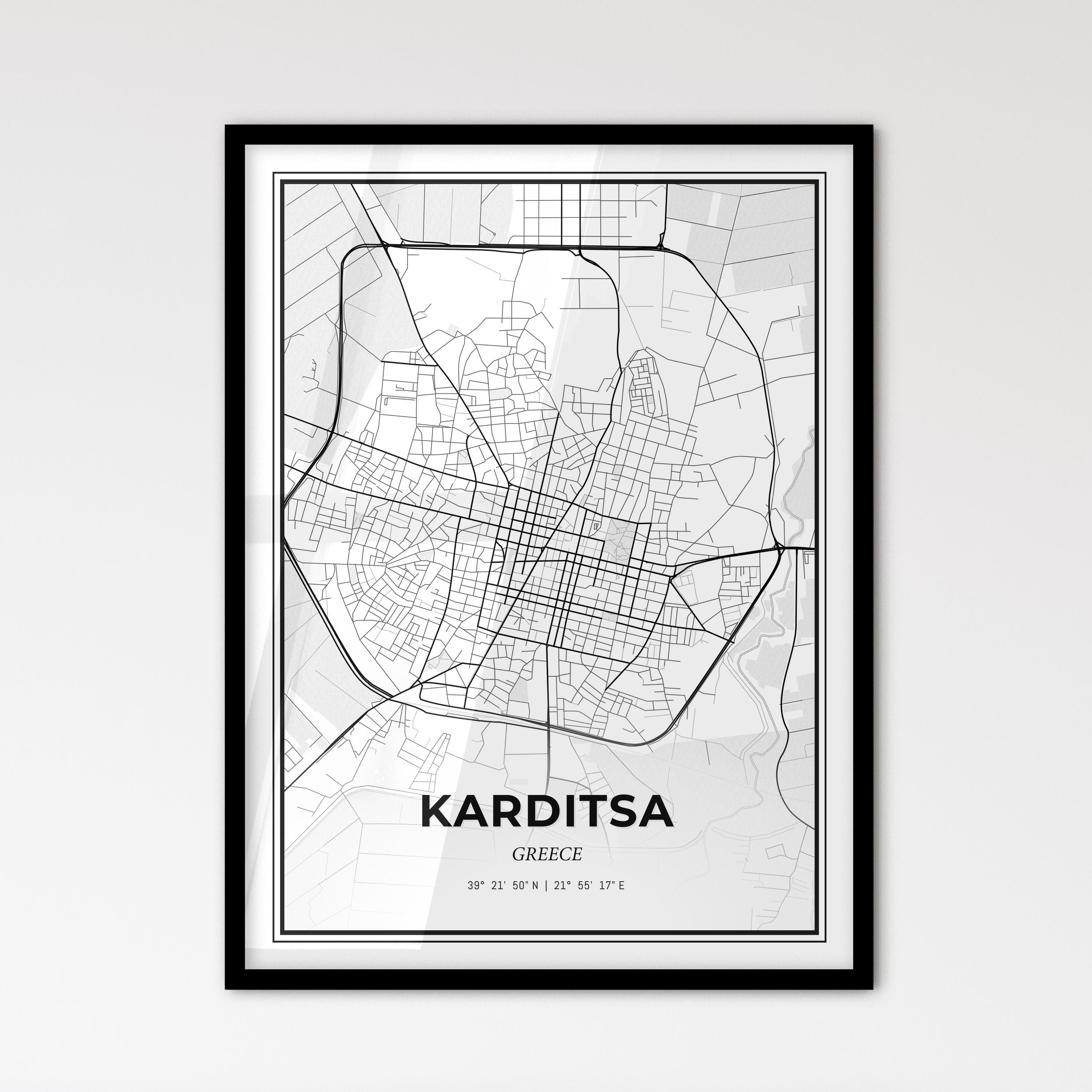 Karditsa Greece Map - Black and White Art Print – HEBSTREIT
