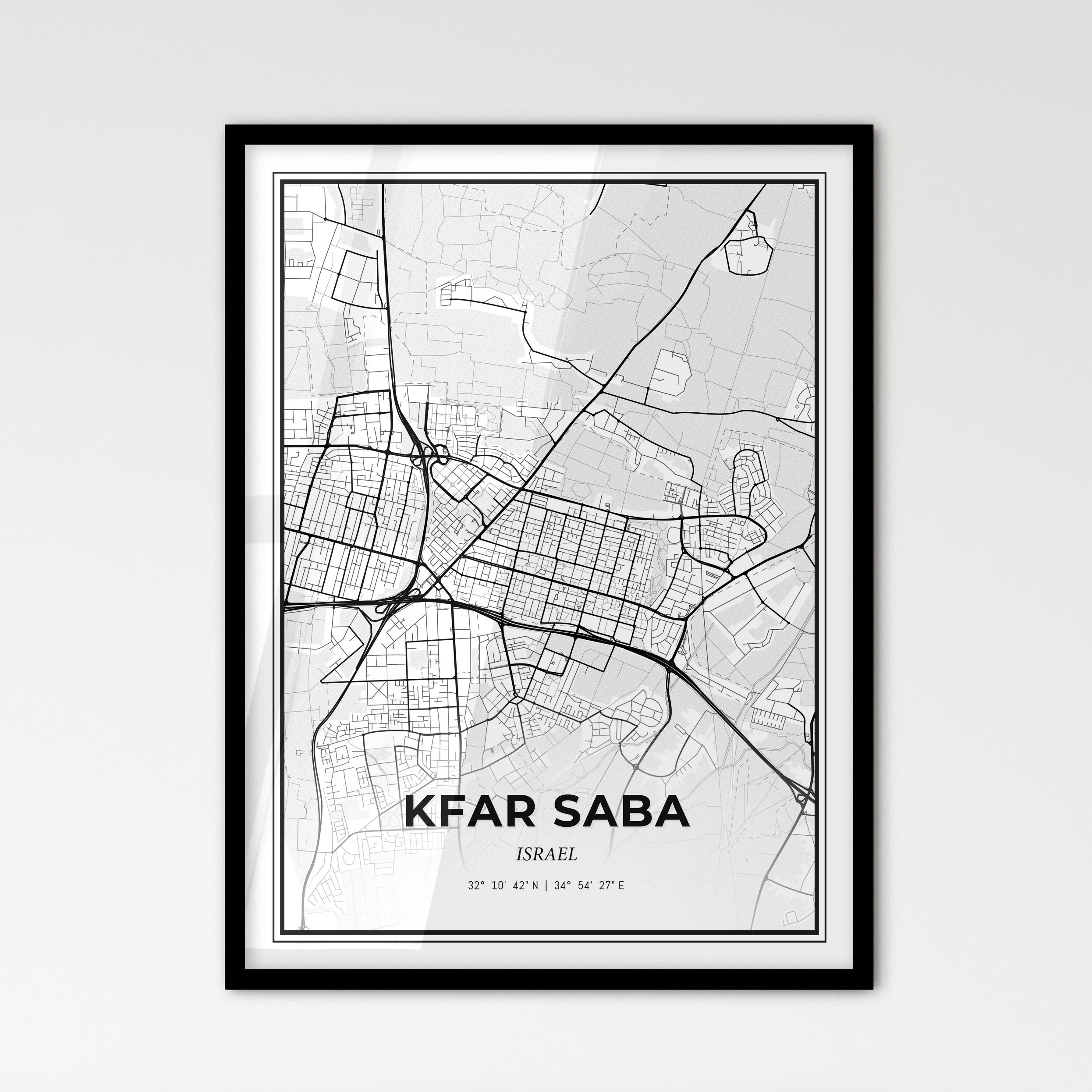 Kfar Saba Israel Scandinavian Style City Map – HEBSTREIT