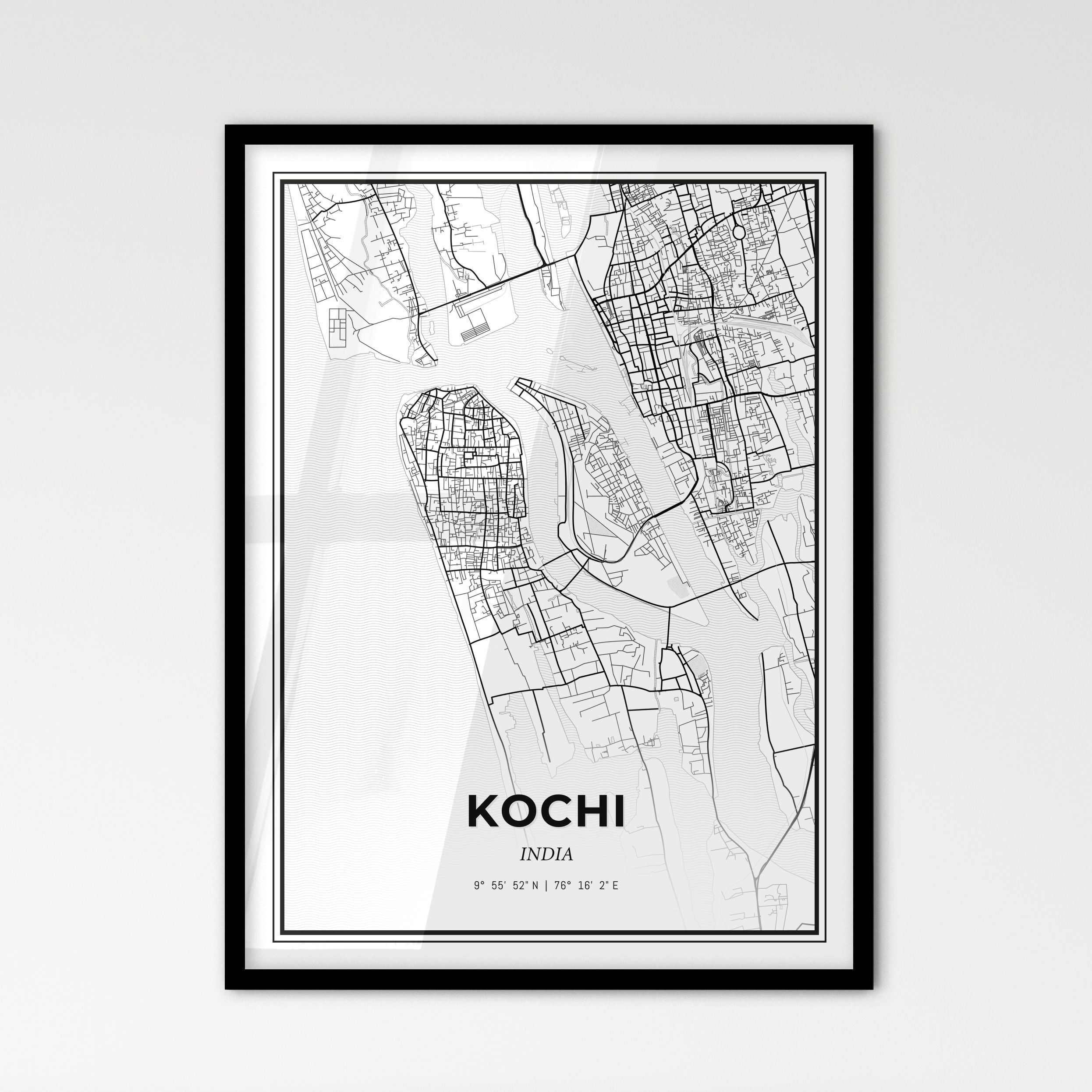 Kochi India Map - Black and White Art Print – HEBSTREIT