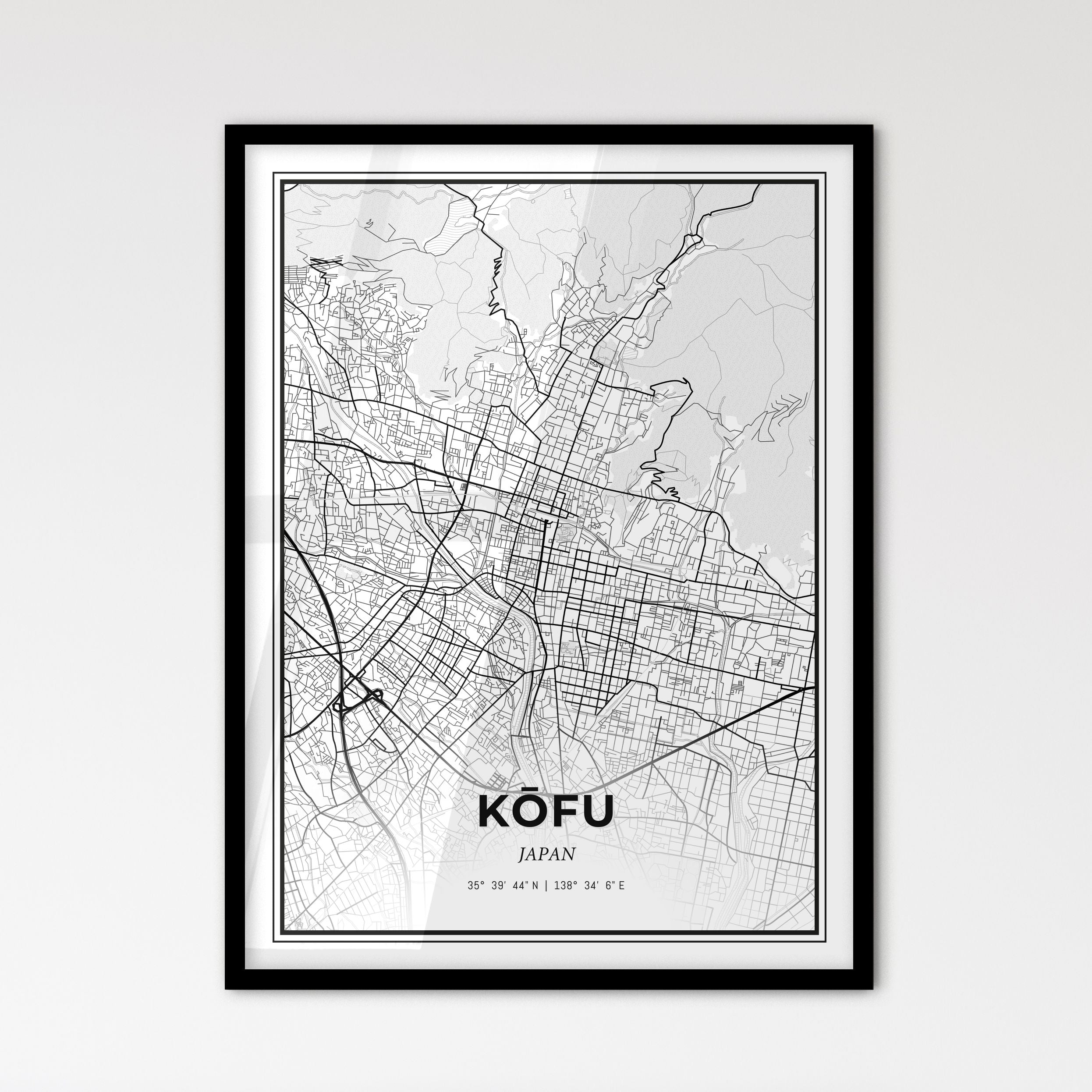 Kōfu Japan Map - Black and White Art Print – HEBSTREIT