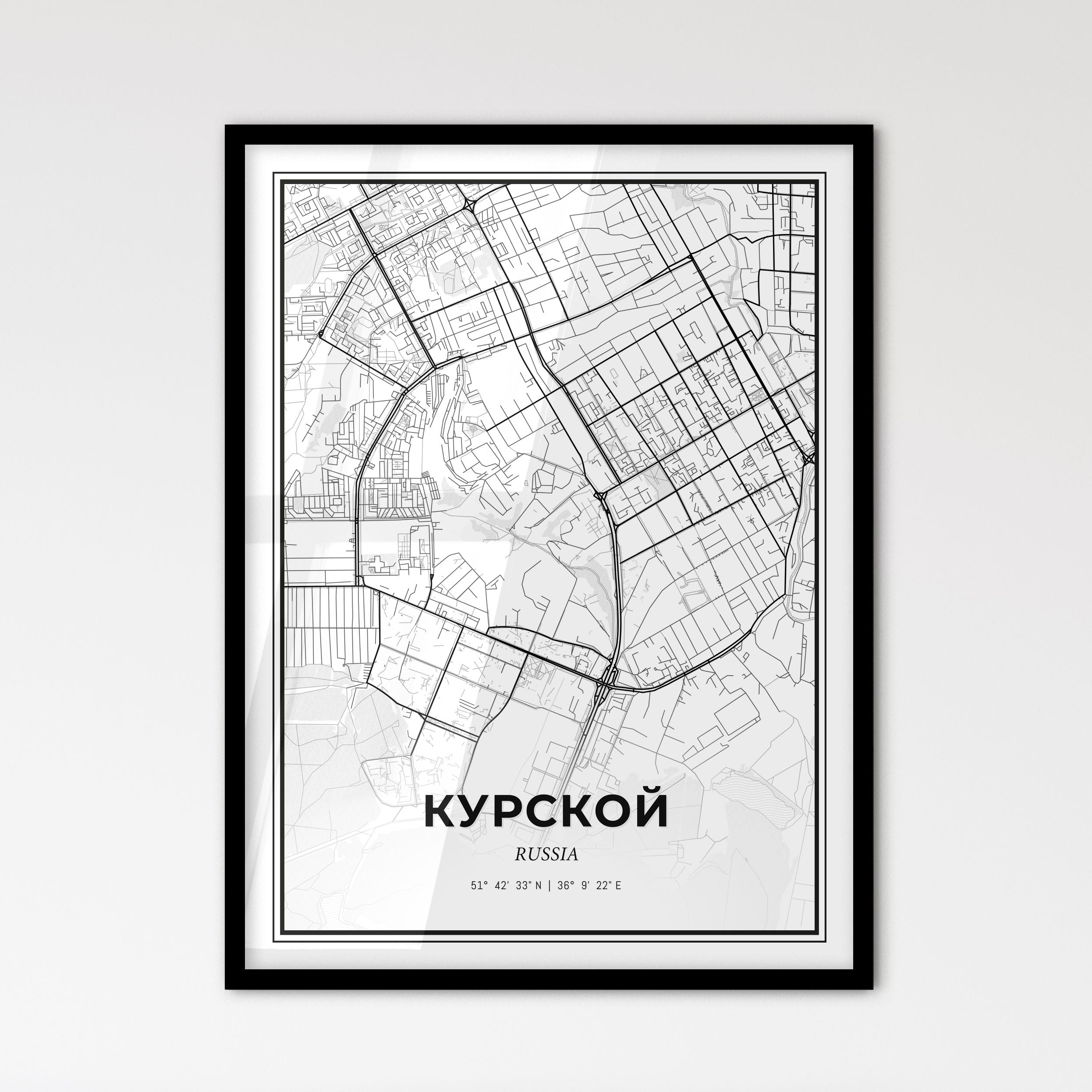 Kursk Russia Map - Black and White Art Print – HEBSTREIT