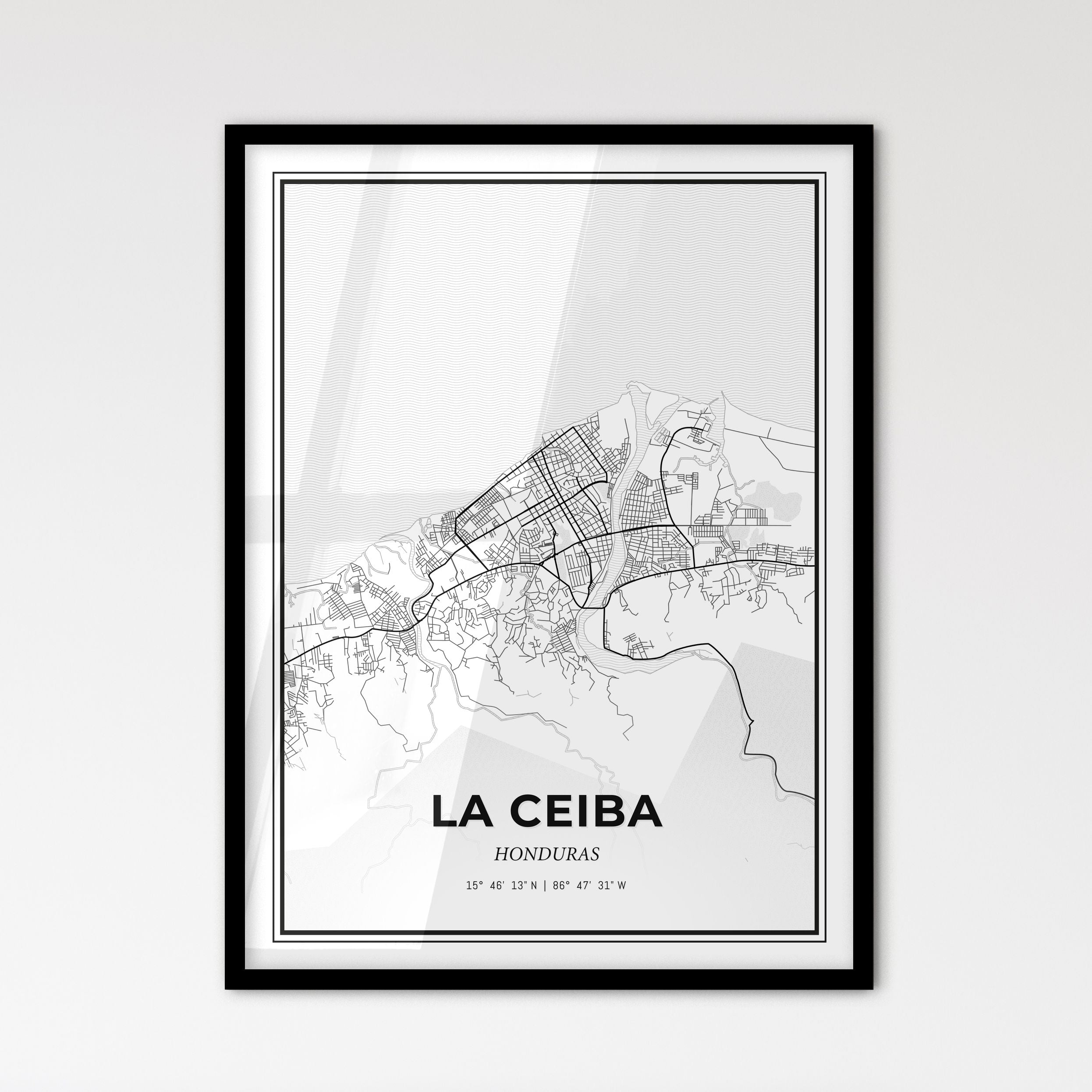 La Ceiba Honduras Map - Black and White Art Print – HEBSTREIT