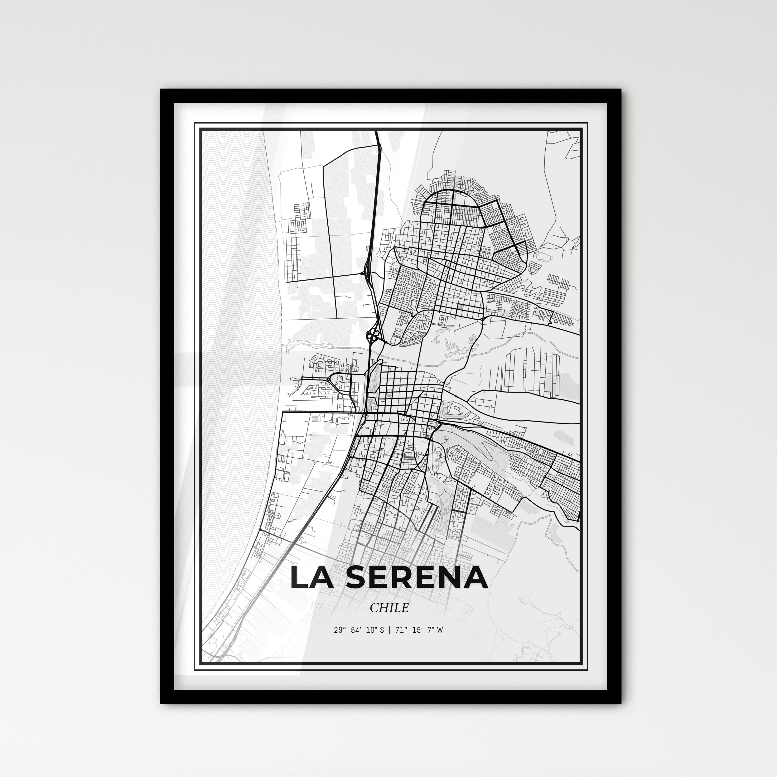 La Serena Chile Map - Black and White Art Print – HEBSTREIT
