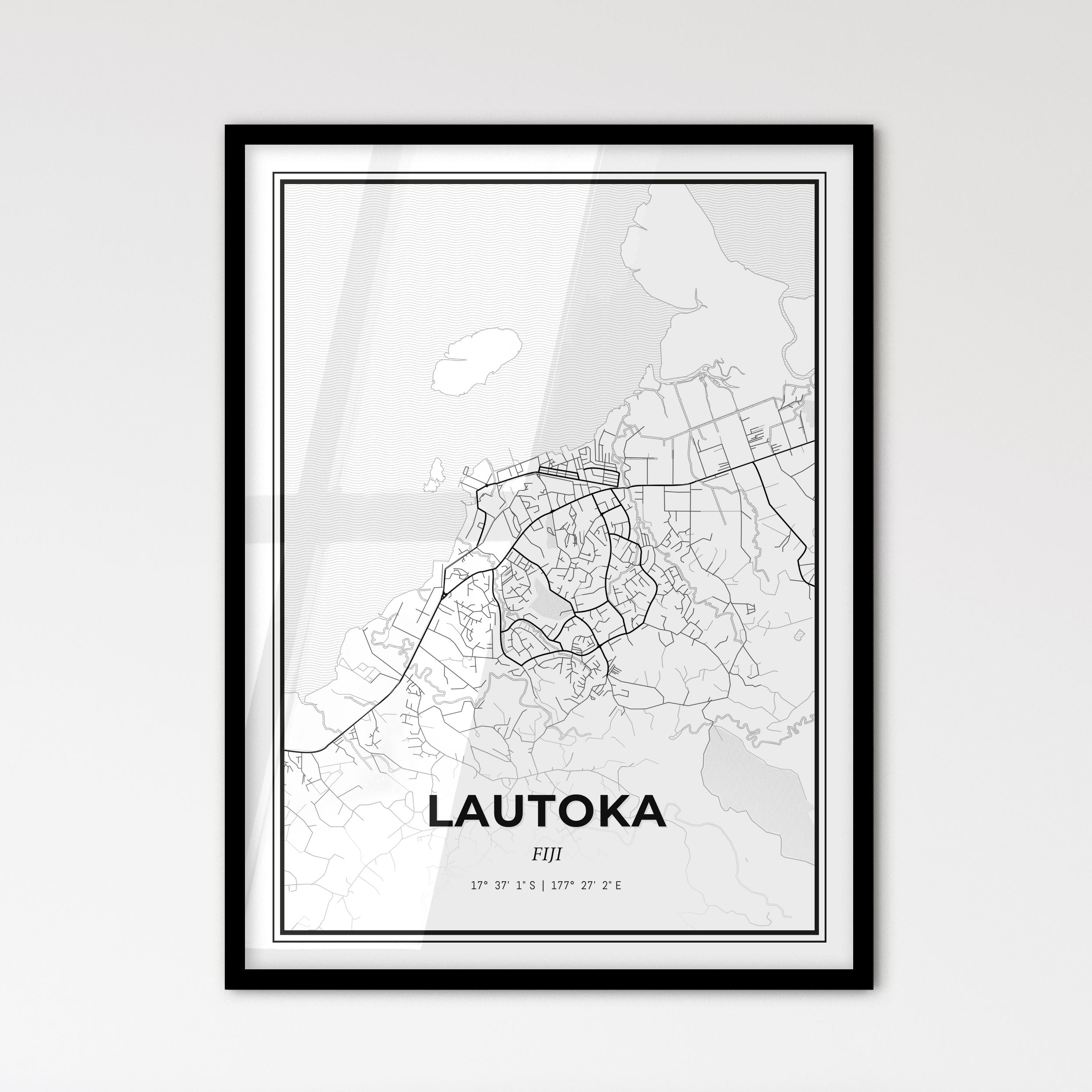 Lautoka Fiji Map - Black and White Art Print – HEBSTREIT