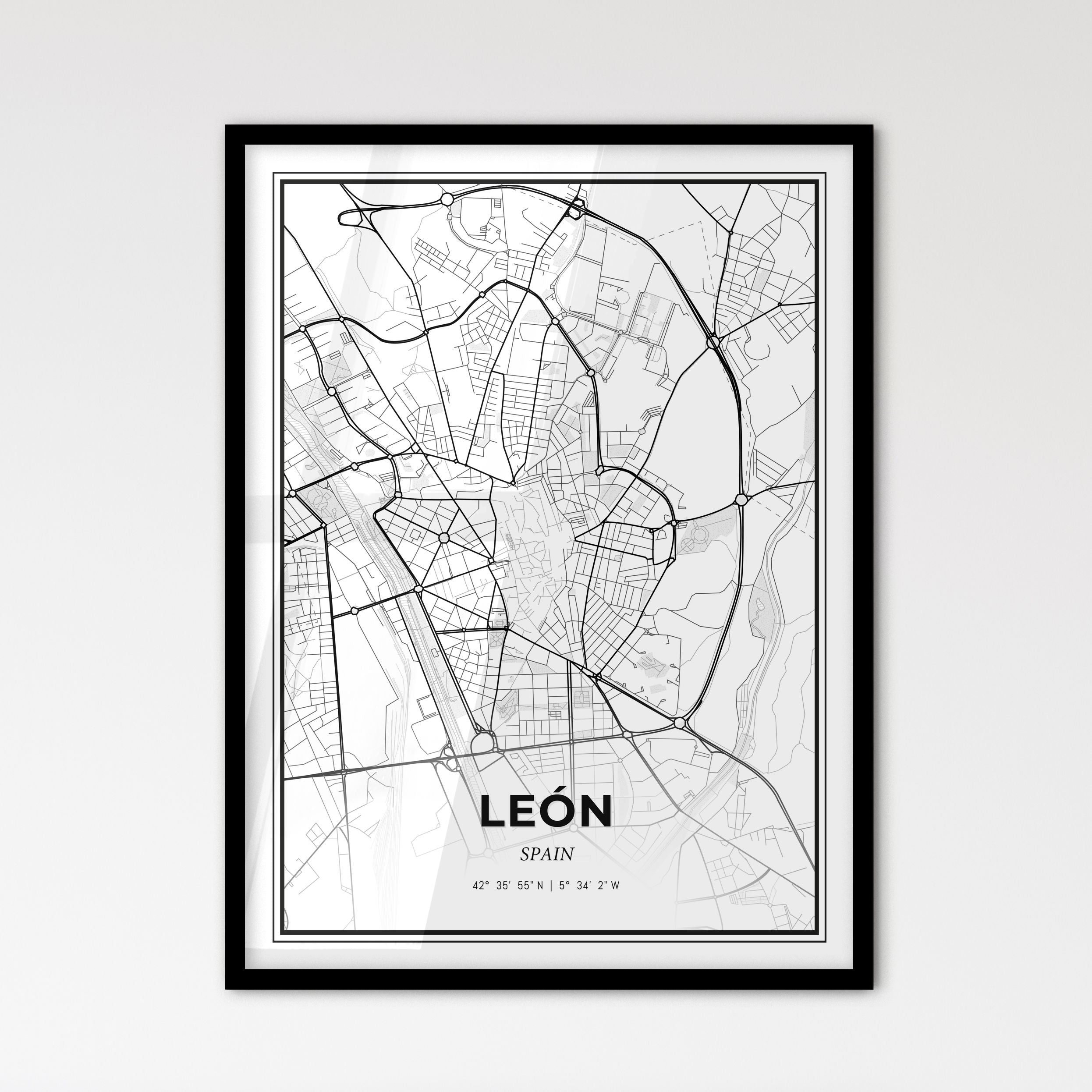 León Spain Map - Black and White Art Print – HEBSTREIT