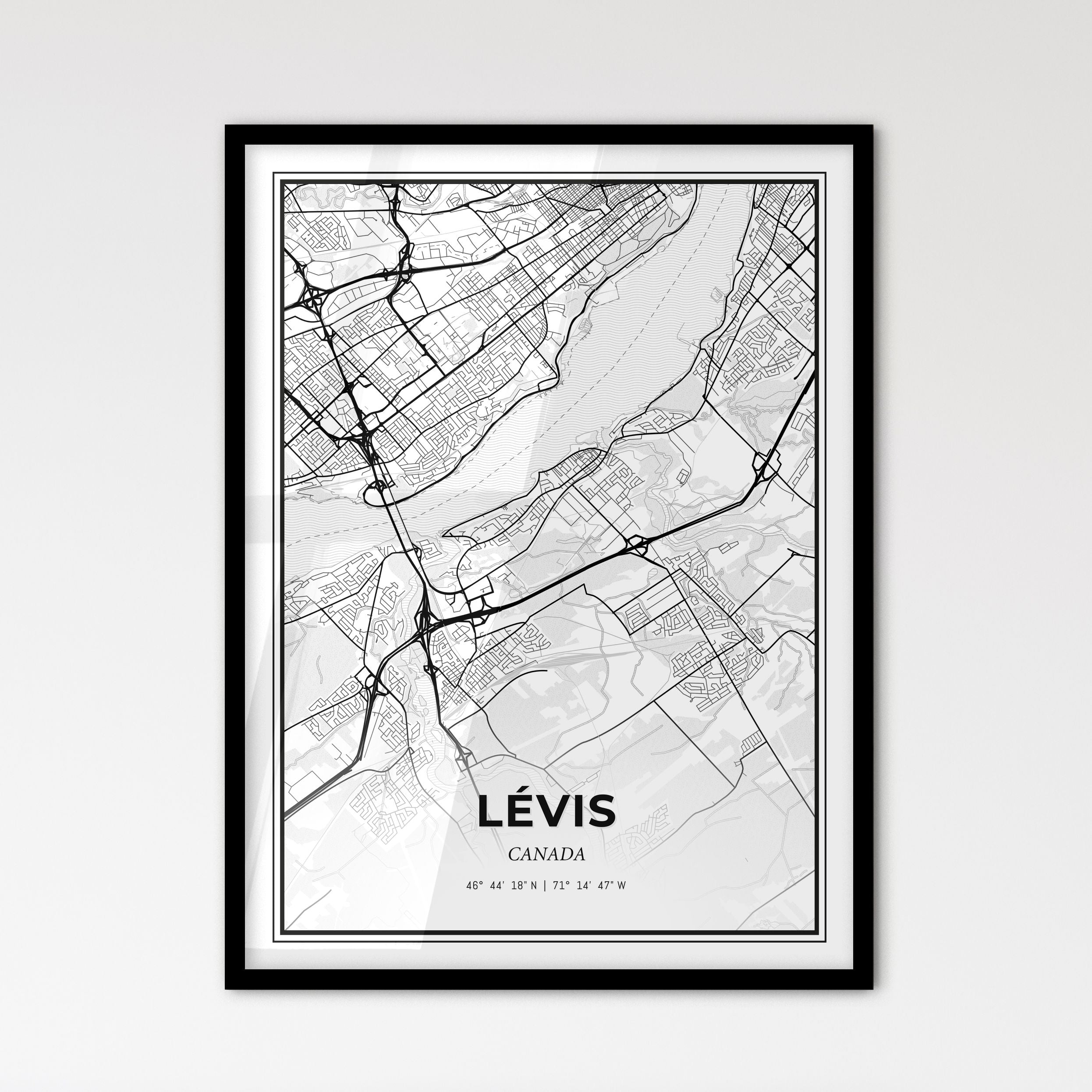 Lévis Canada Map - Black and White Art Print – HEBSTREIT