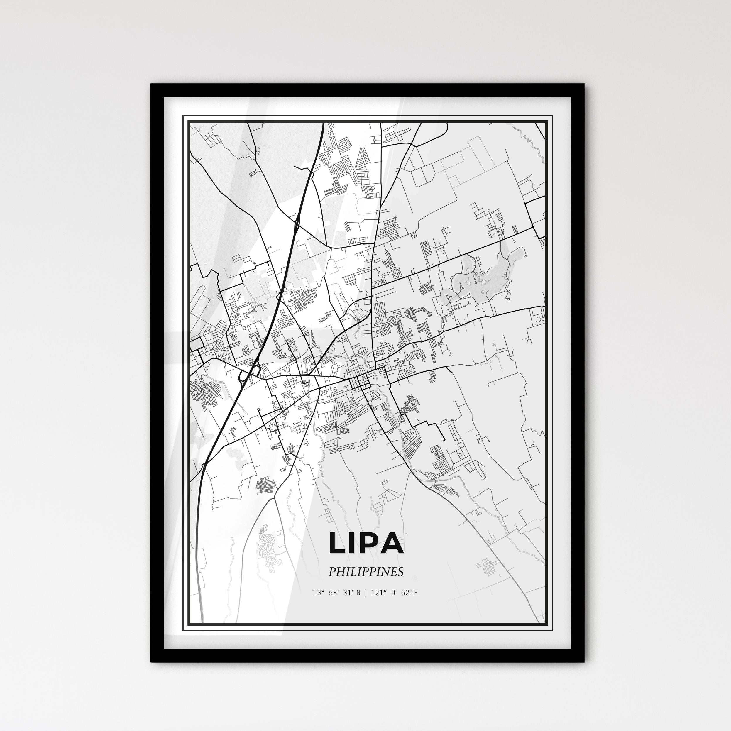 Lipa Philippines Map - Black and White Art Print – HEBSTREIT