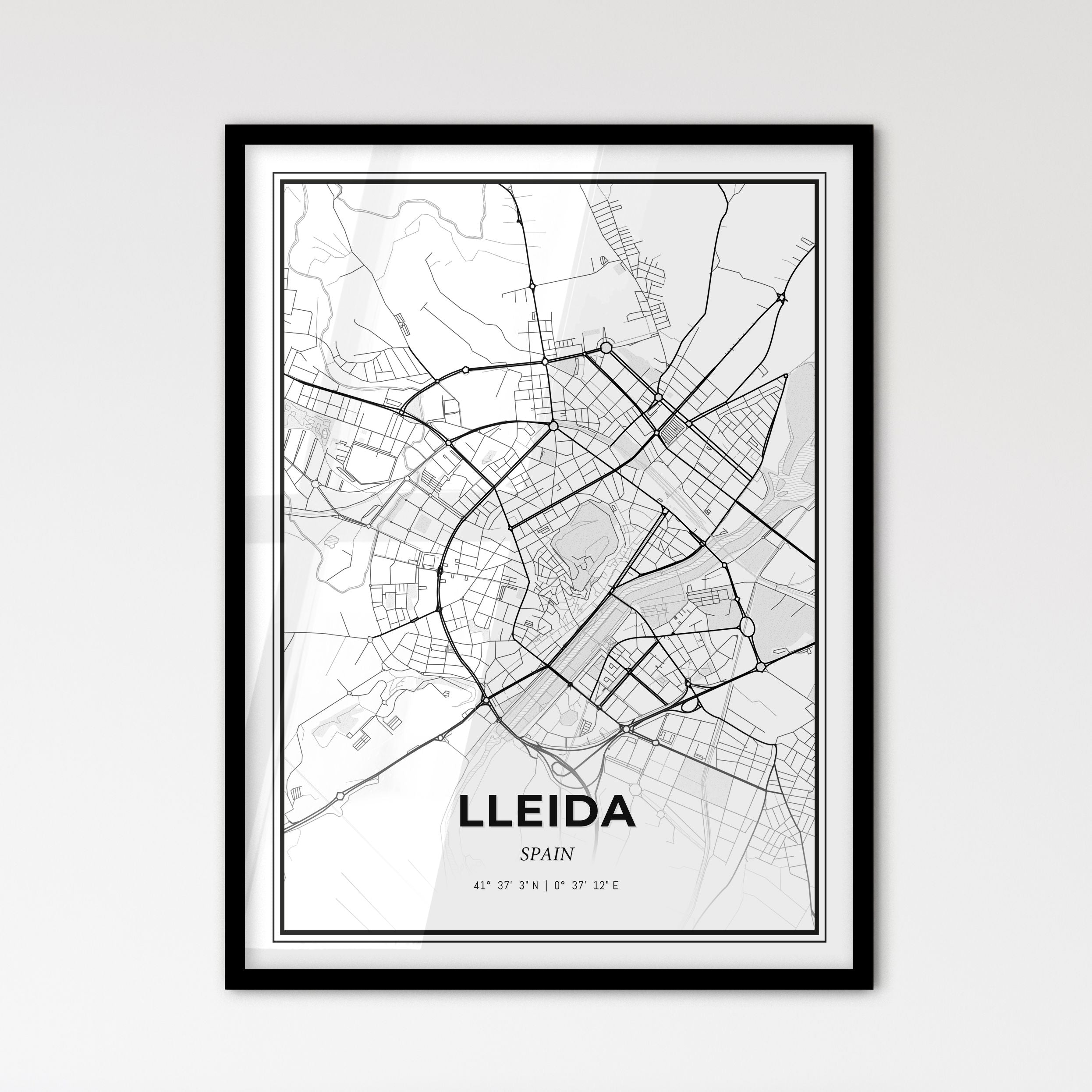 Lleida Spain Map - Black and White Art Print – HEBSTREIT