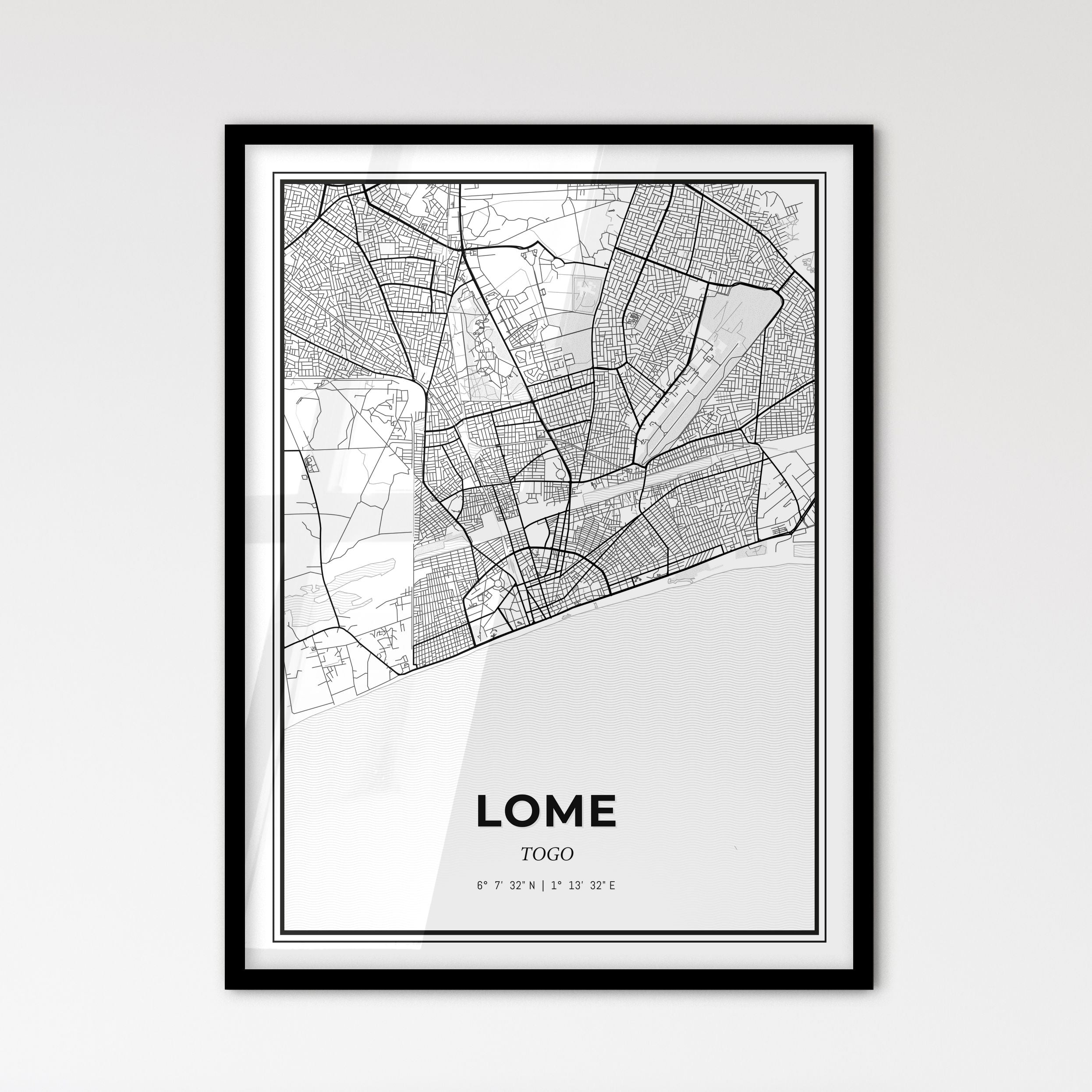 Lome Togo Map - Black and White Art Print – HEBSTREIT