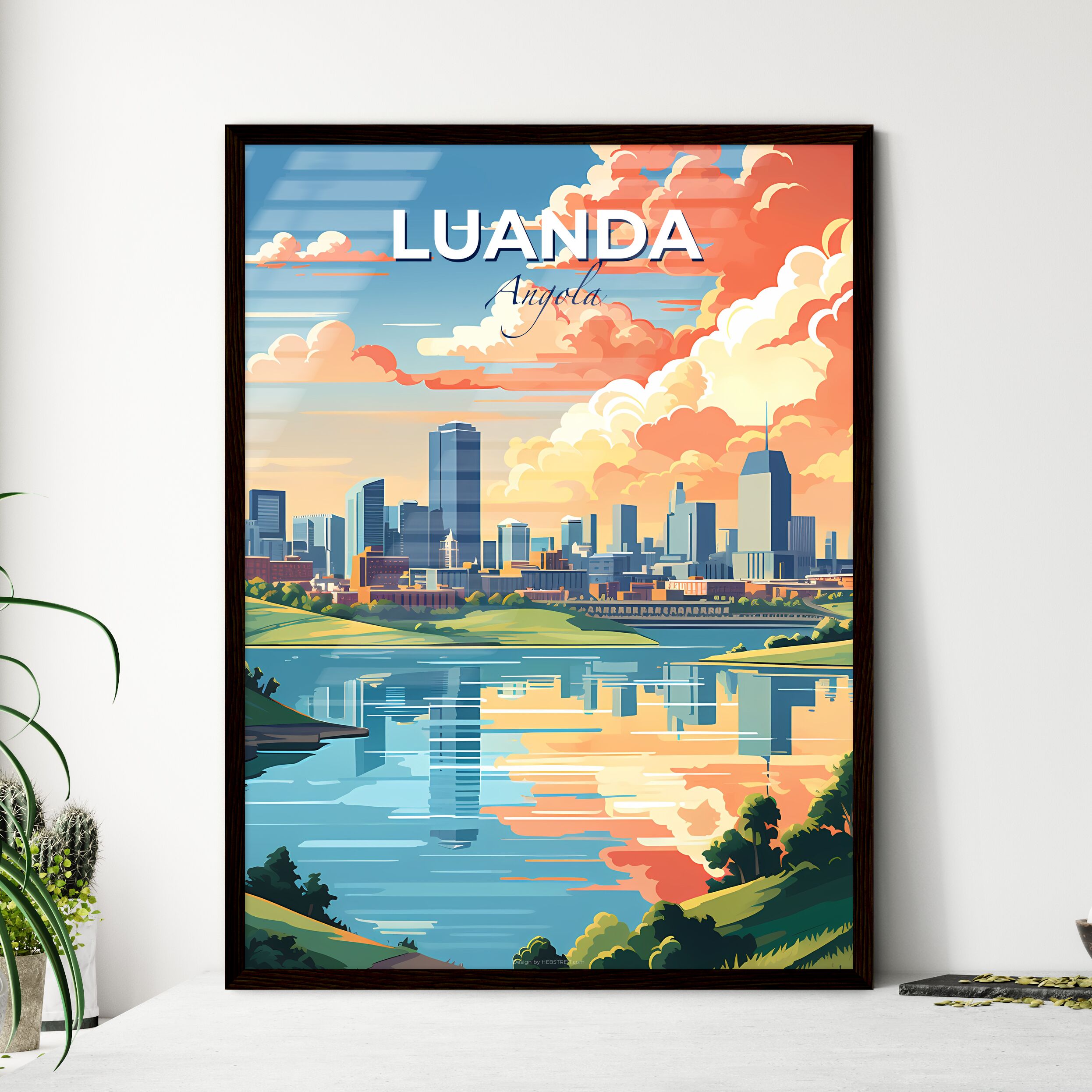 Abstract Painting City Skyline Lake Trees Luanda Angola Vibrant Art ...