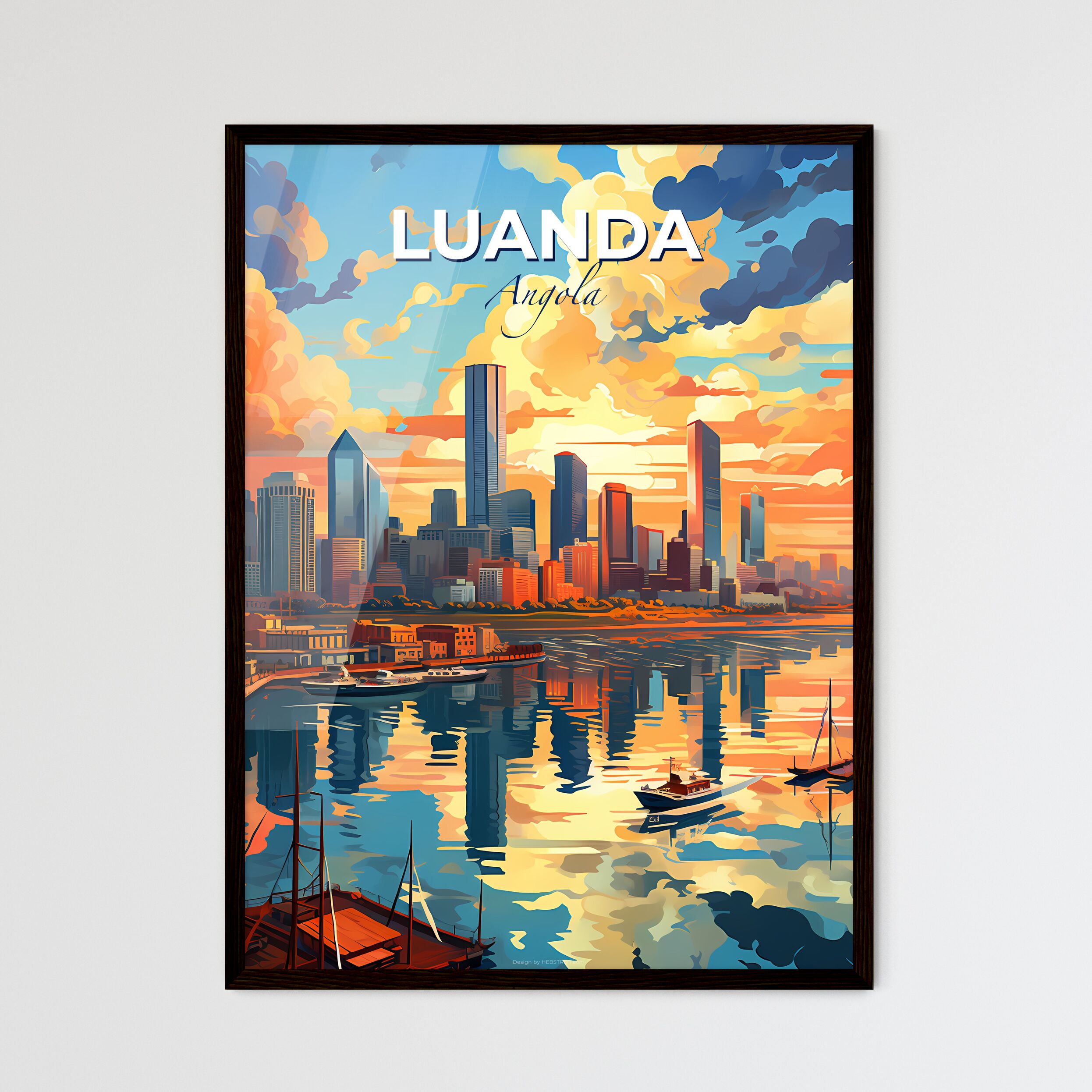 Vibrant Luanda Angola City Skyline Art Painting with Boats on Water ...