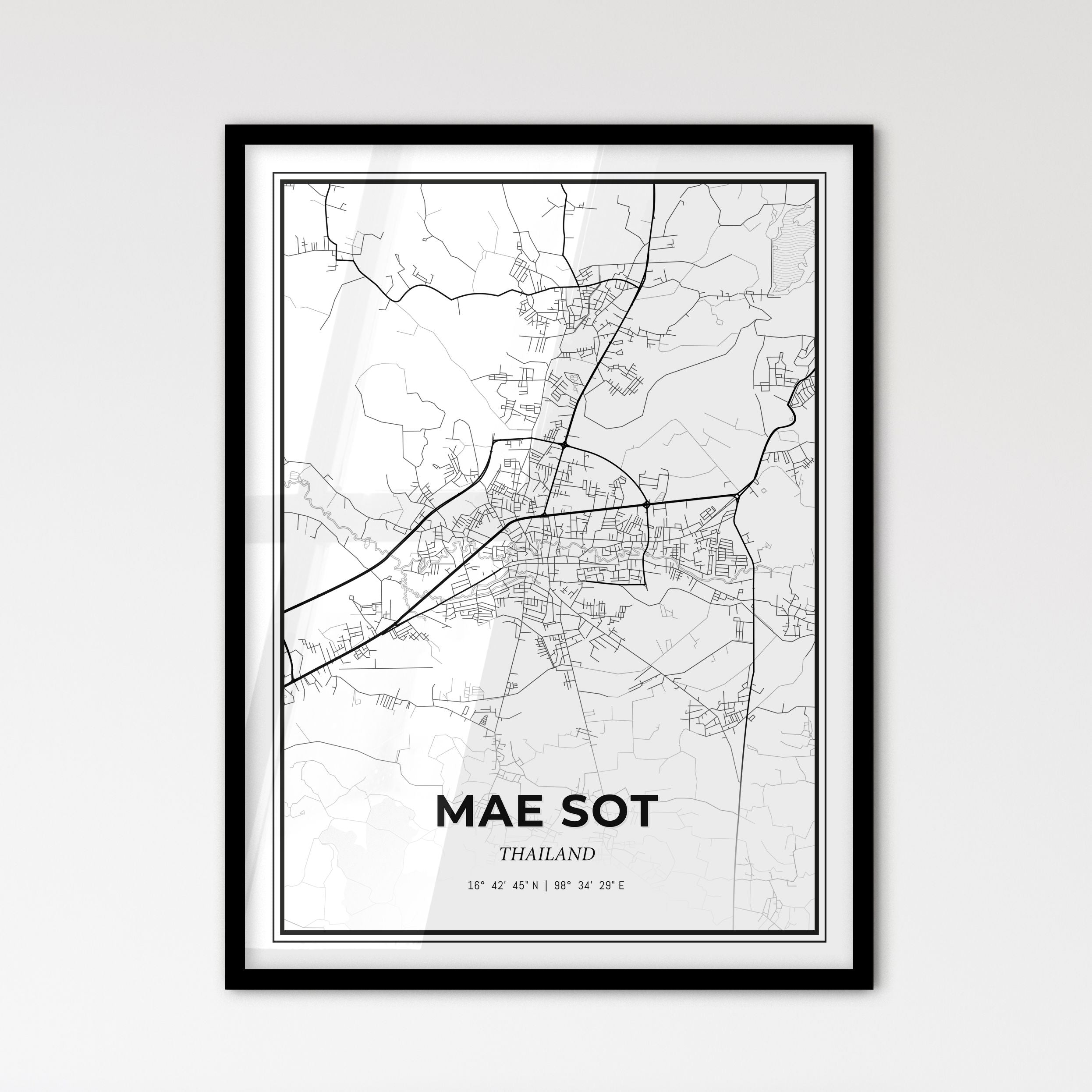 Mae Sot Thailand Map - Black and White Art Print – HEBSTREIT