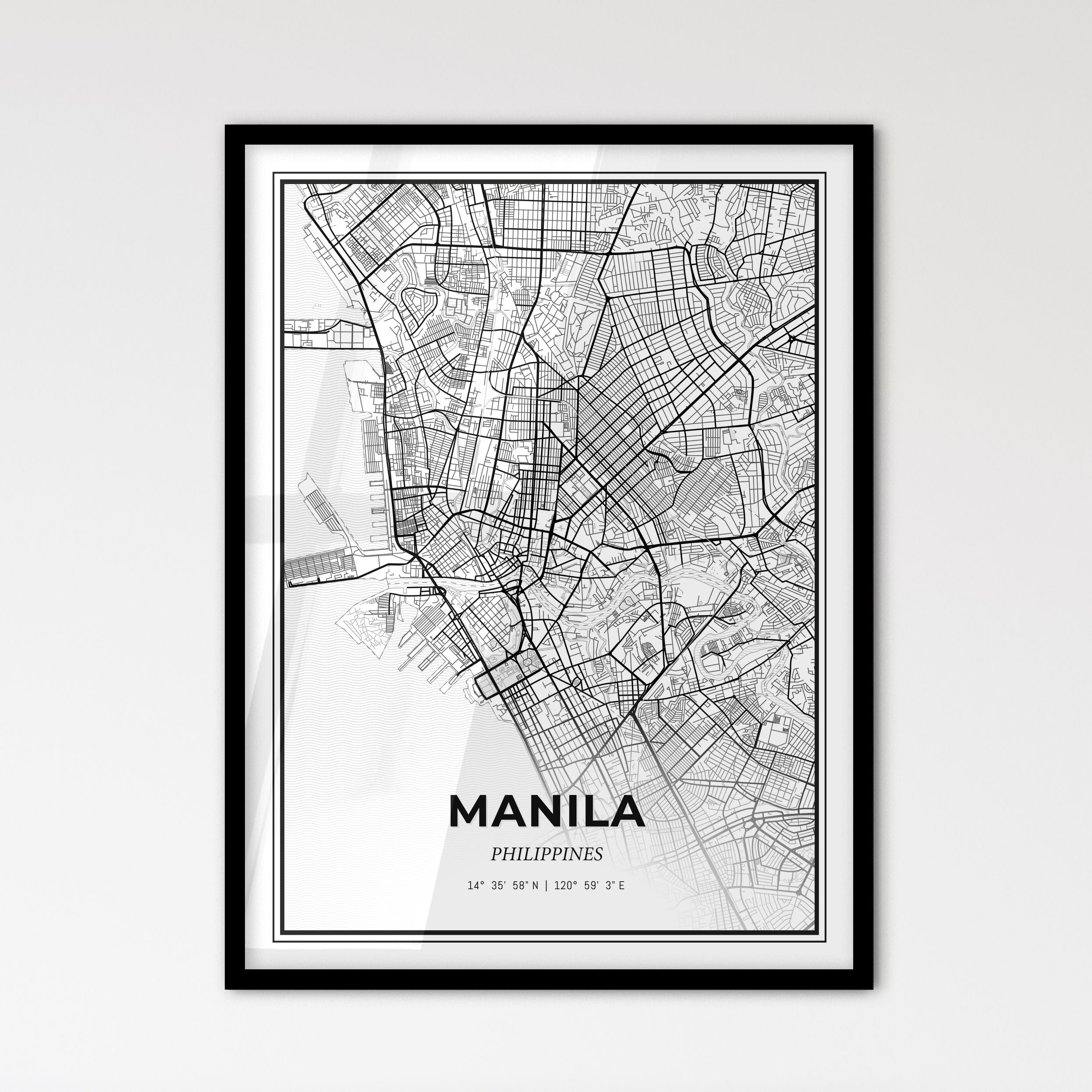 Manila Philippines Map - Black and White Art Print – HEBSTREIT
