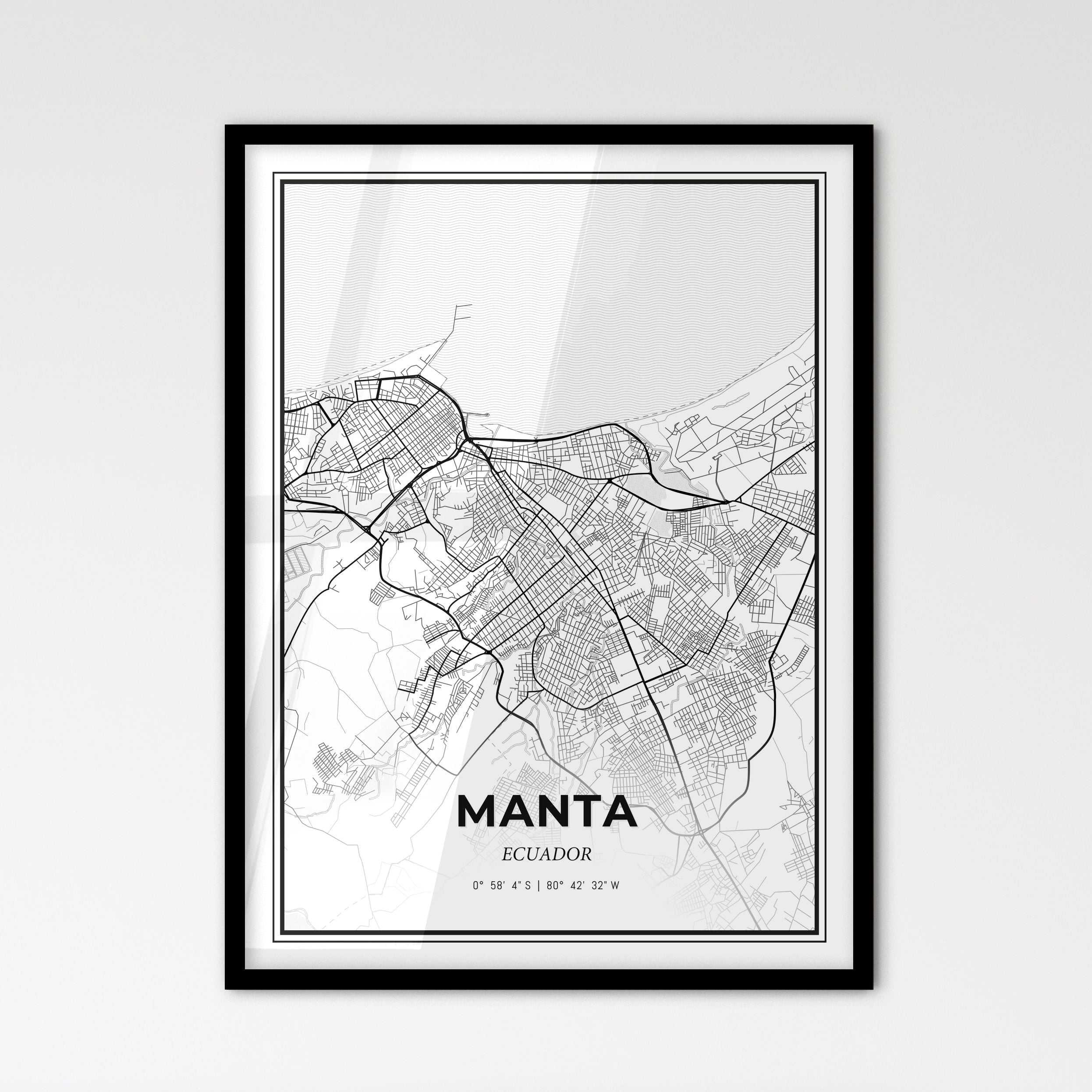 Manta Ecuador Map - Black and White Art Print – HEBSTREIT