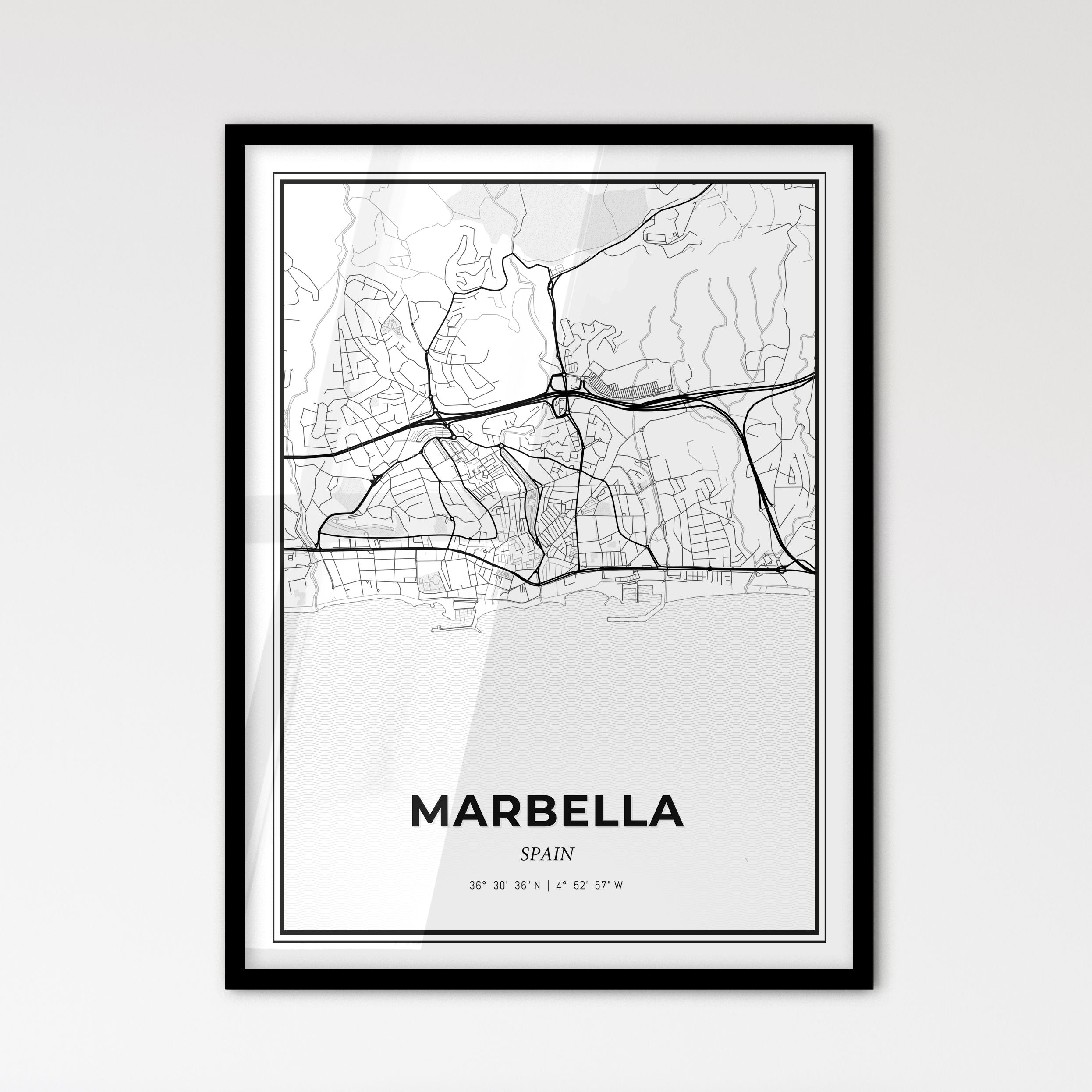 Marbella Spain Map - Black and White Art Print – HEBSTREIT