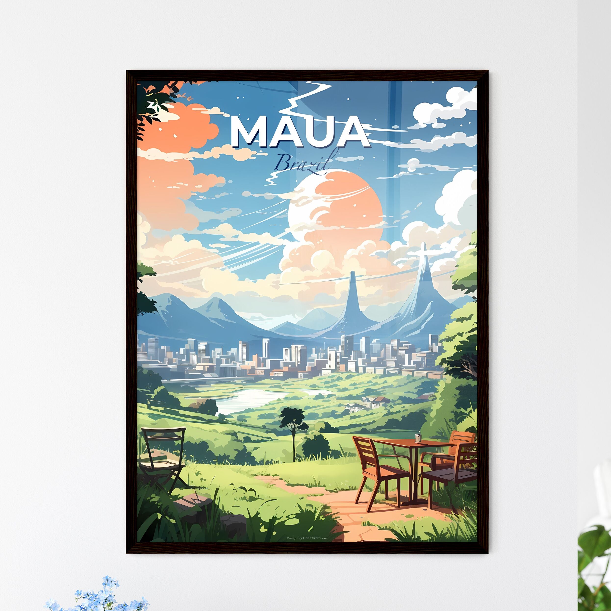 Maua Brazil Skyline - a table and chairs in a grassy area with trees ...