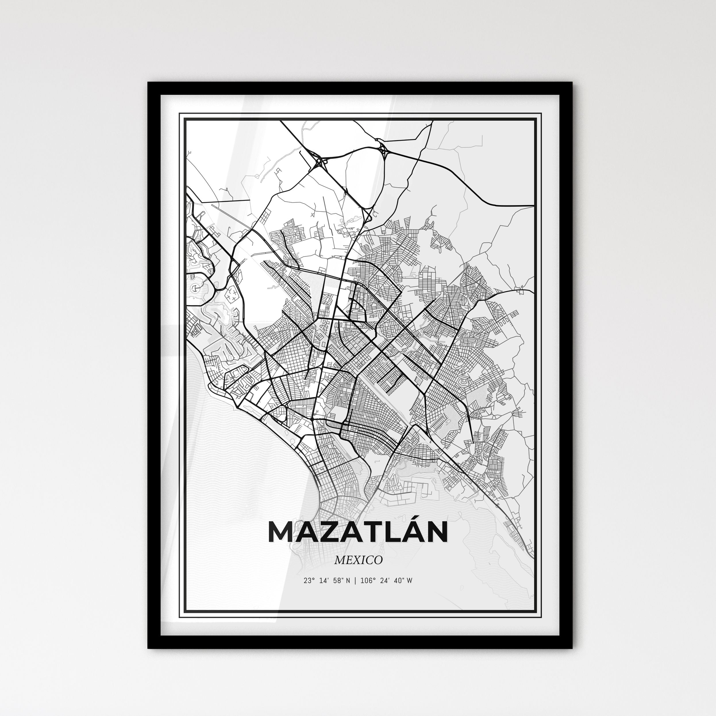 Mazatlán Mexico Map - Black and White Art Print – HEBSTREIT