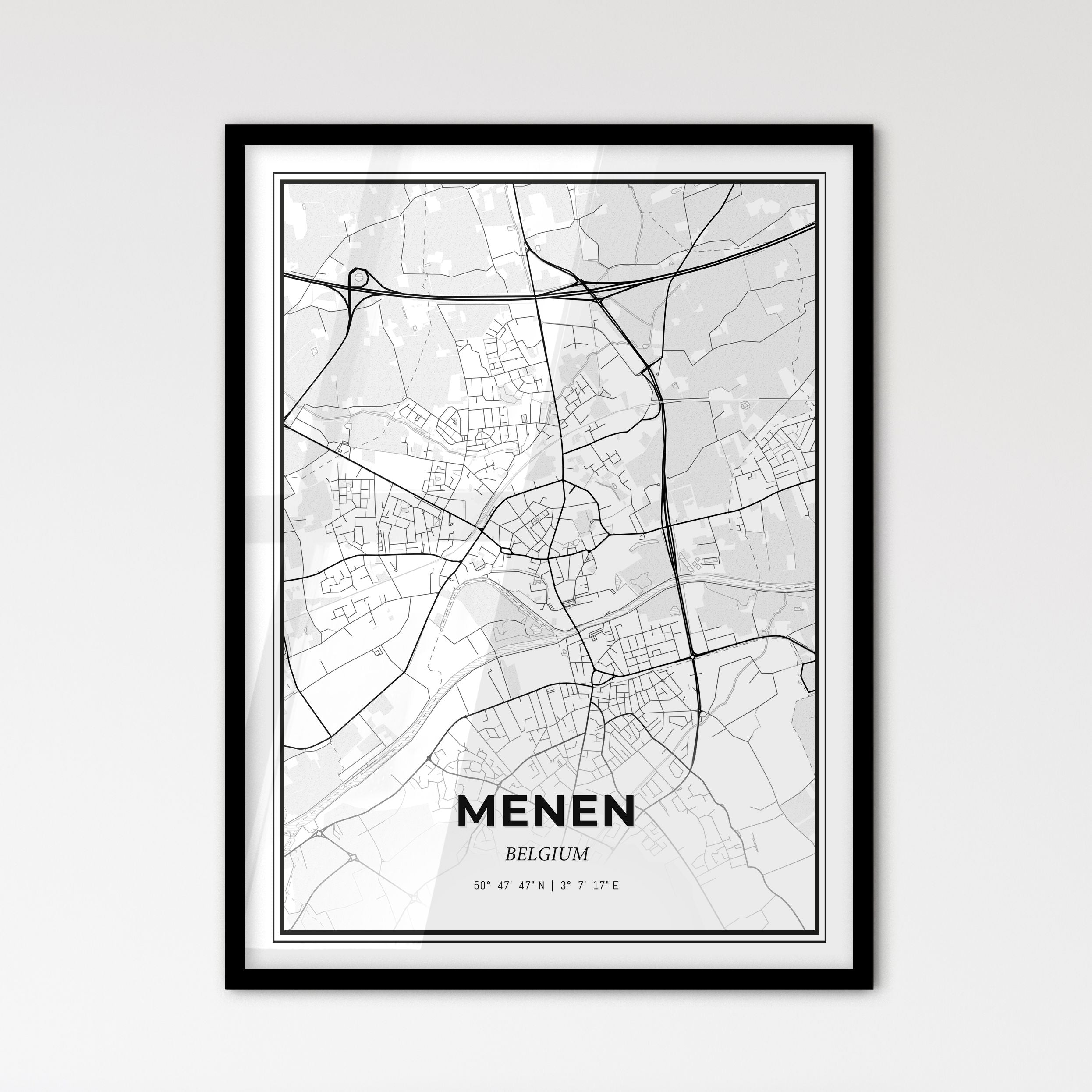 Menen Belgium Map - Black and White Art Print – HEBSTREIT