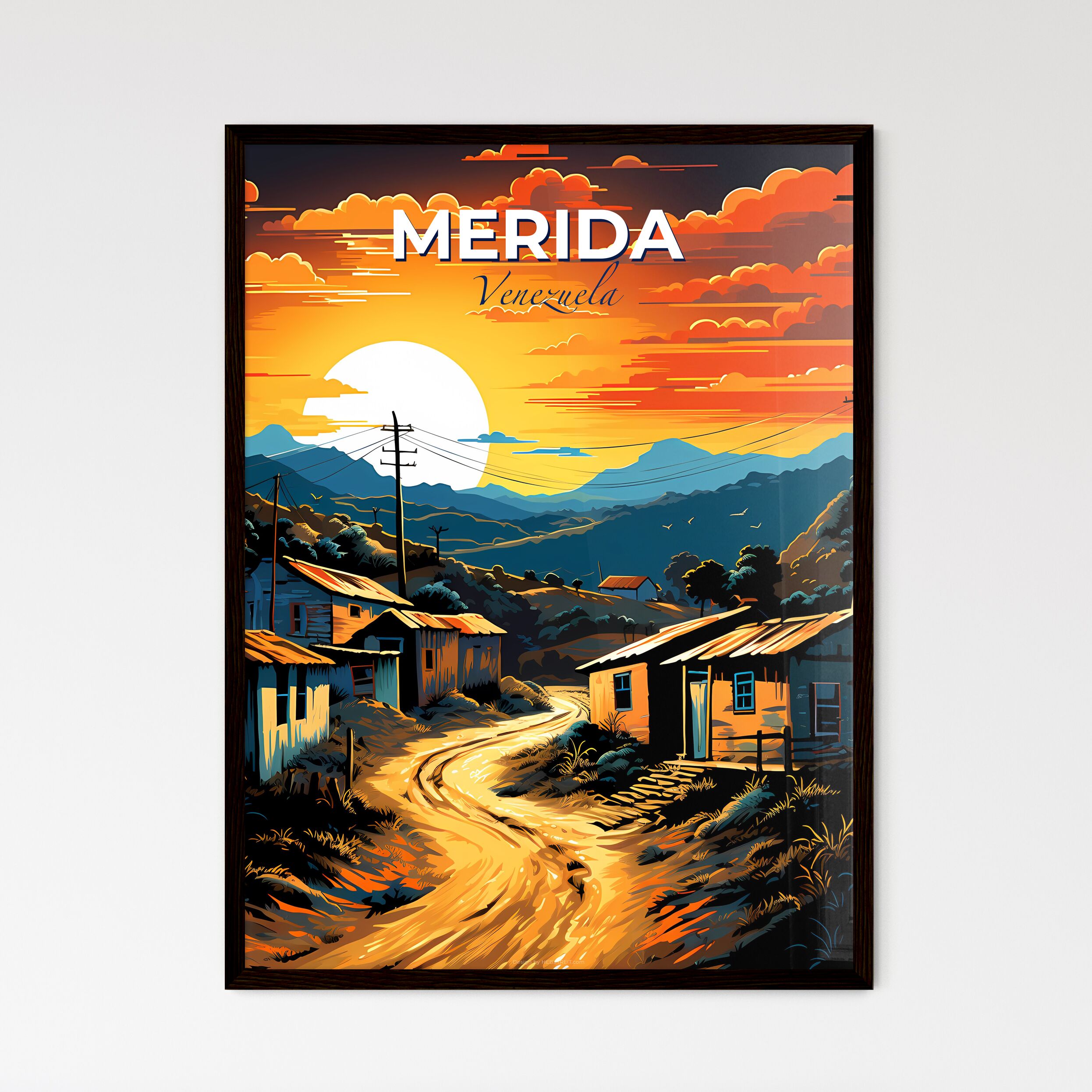 Merida Venezuela Skyline - a painting of a village with a road and ...