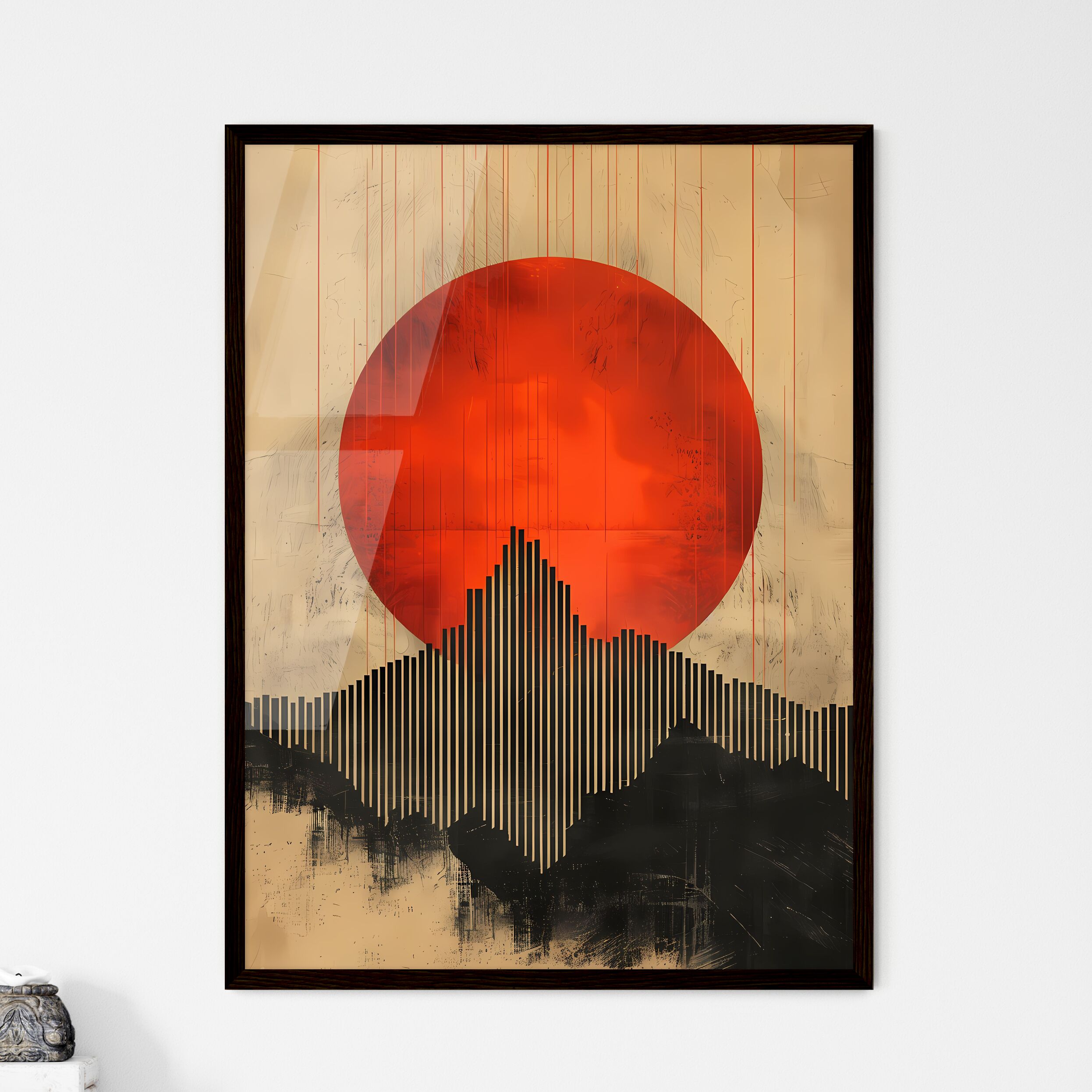 Minimalist screen print line art of an orange circle surrounded in the ...