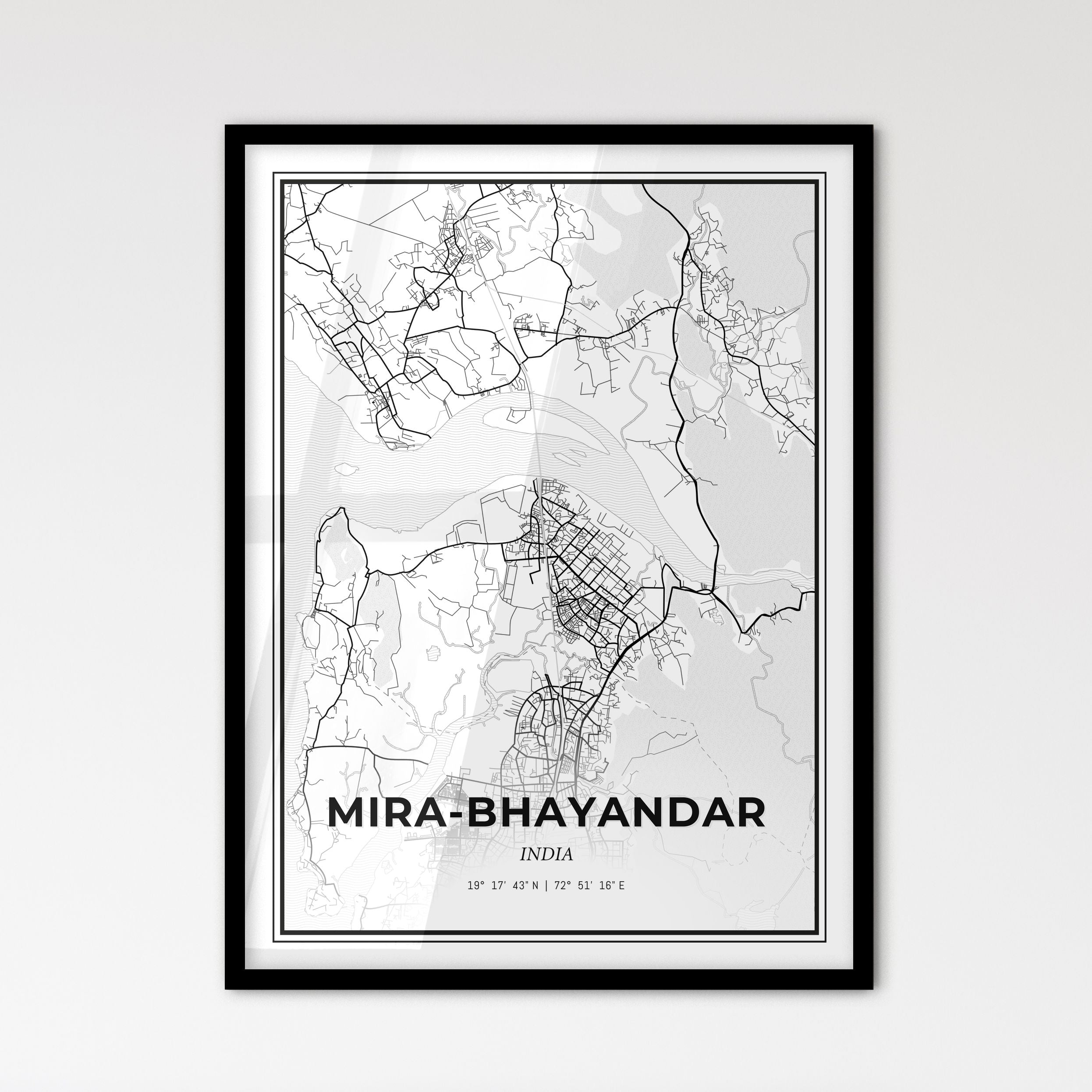 Mira-Bhayandar India Map - Black and White Art Print – HEBSTREIT