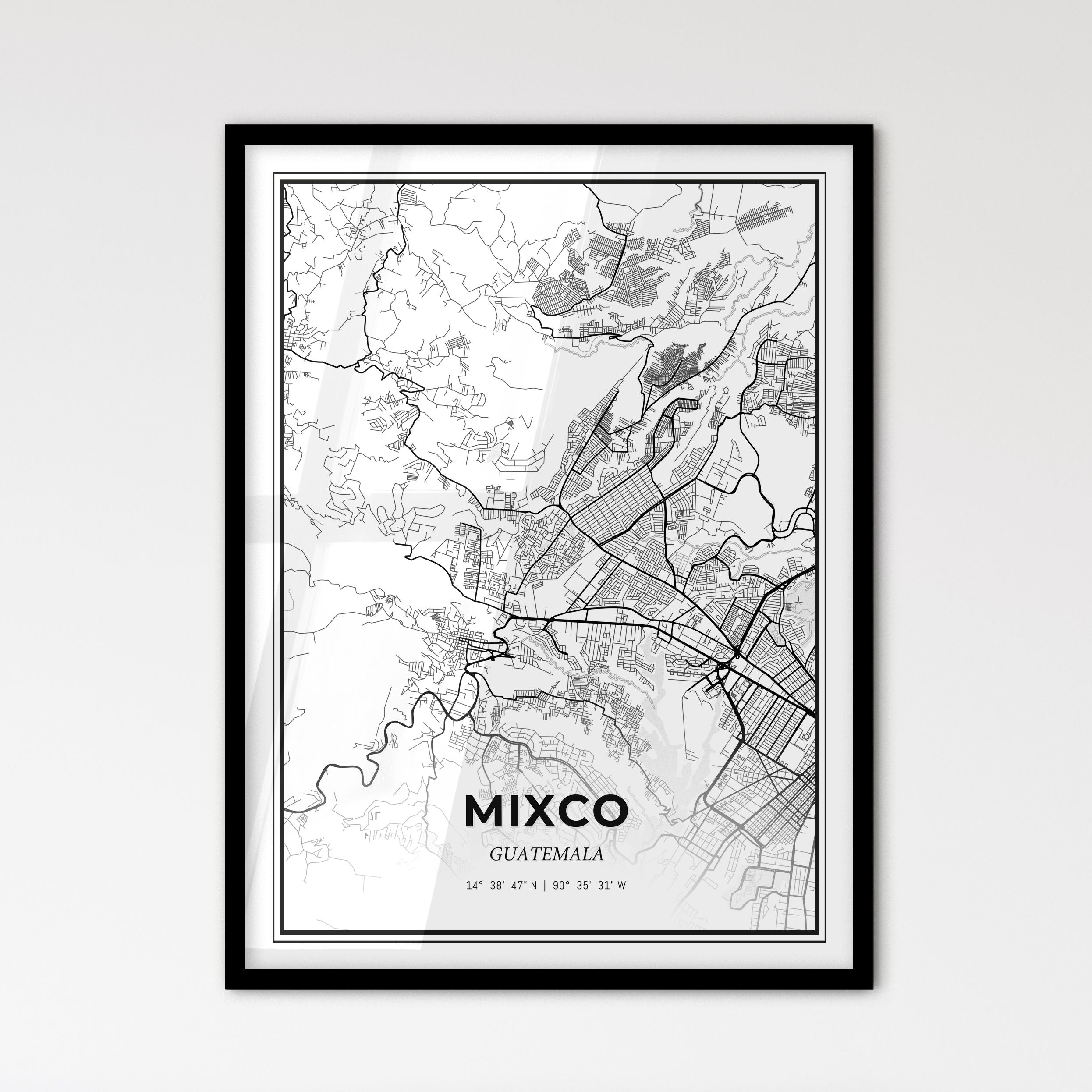 Mixco Guatemala Map - Black and White Art Print – HEBSTREIT