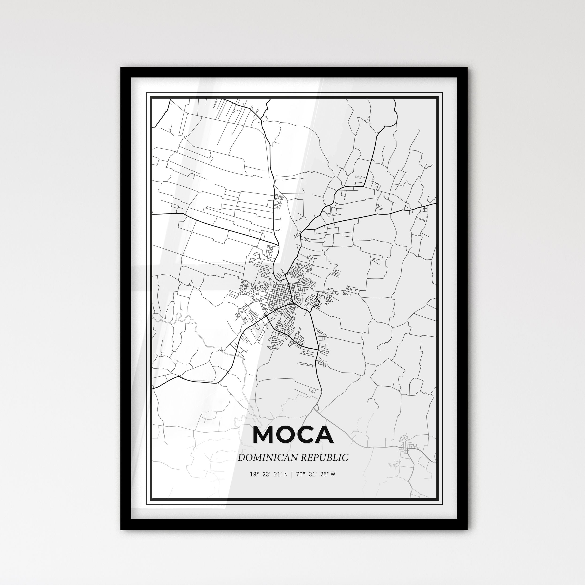 Moca Dominican Republic Map - Black and White Art Print – HEBSTREIT