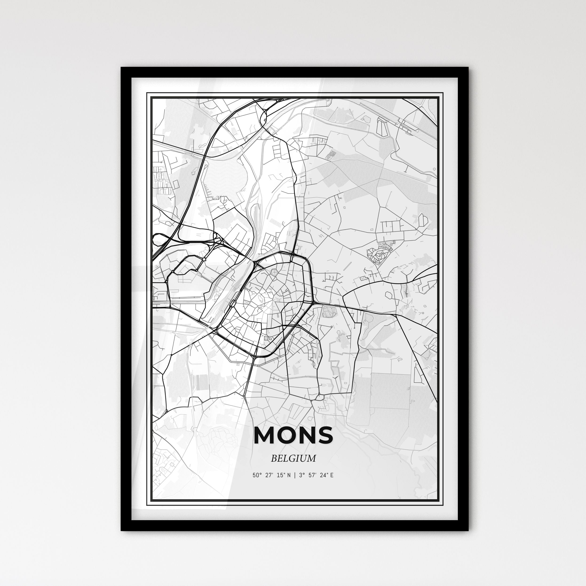 Mons Belgium Map - Black and White Art Print – HEBSTREIT