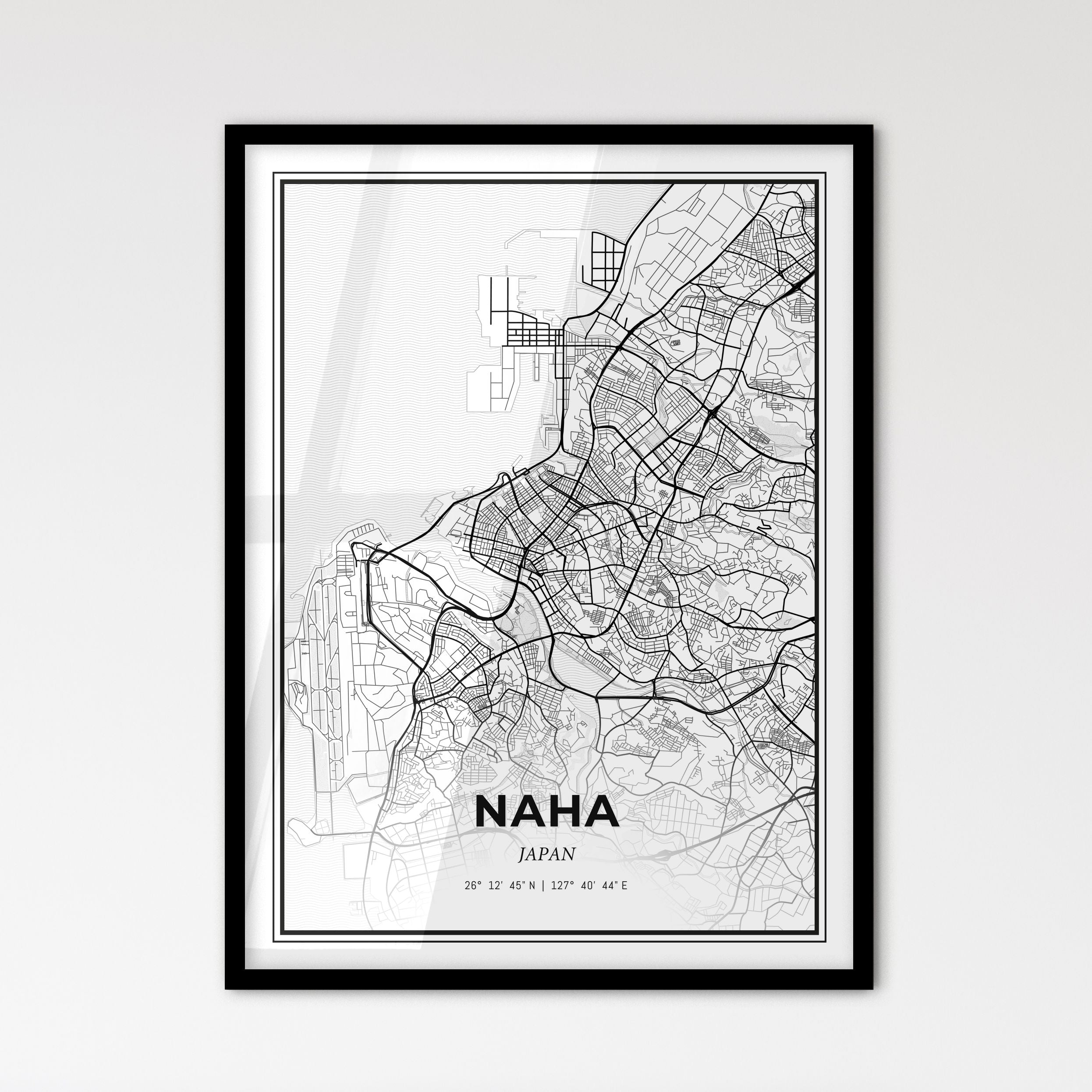 Naha Japan Map - Black and White Art Print – HEBSTREIT