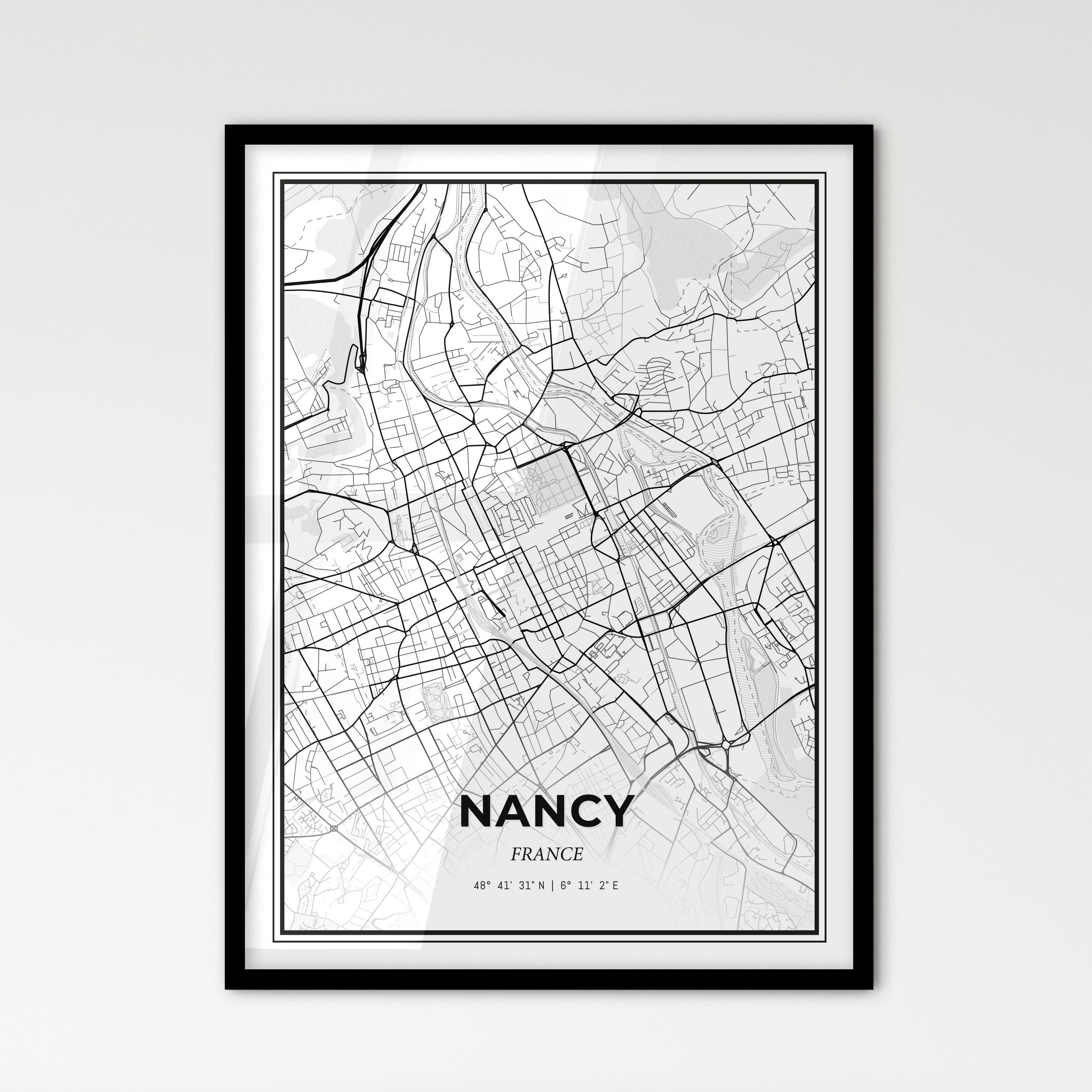 Nancy France Map - Black and White Art Print – HEBSTREIT