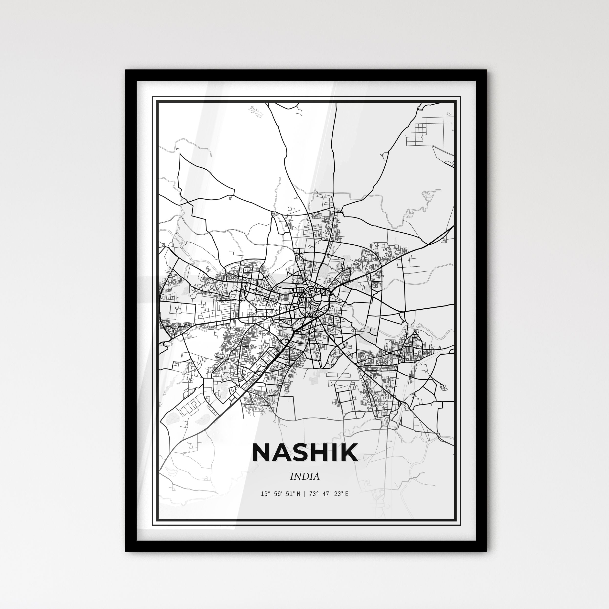 Nashik India Map - Black and White Art Print – HEBSTREIT