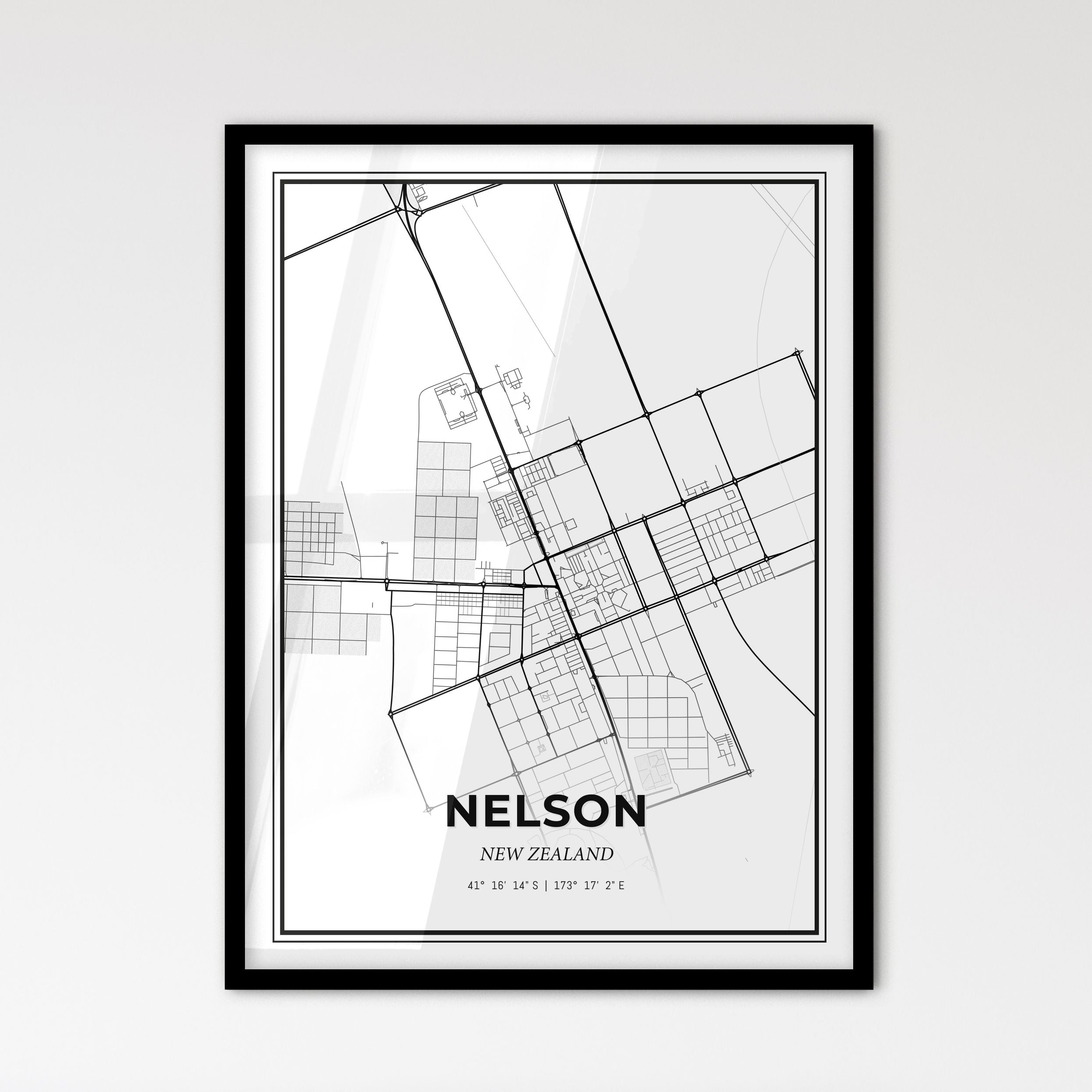 Nelson New Zealand Map - Black and White Art Print – HEBSTREIT