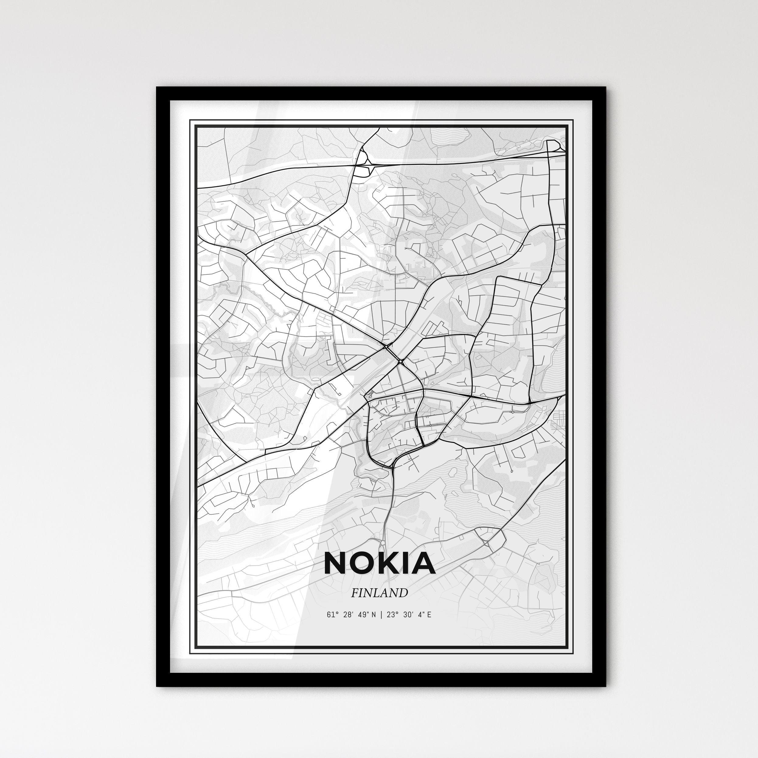 Nokia Finland Map - Black and White Art Print – HEBSTREIT
