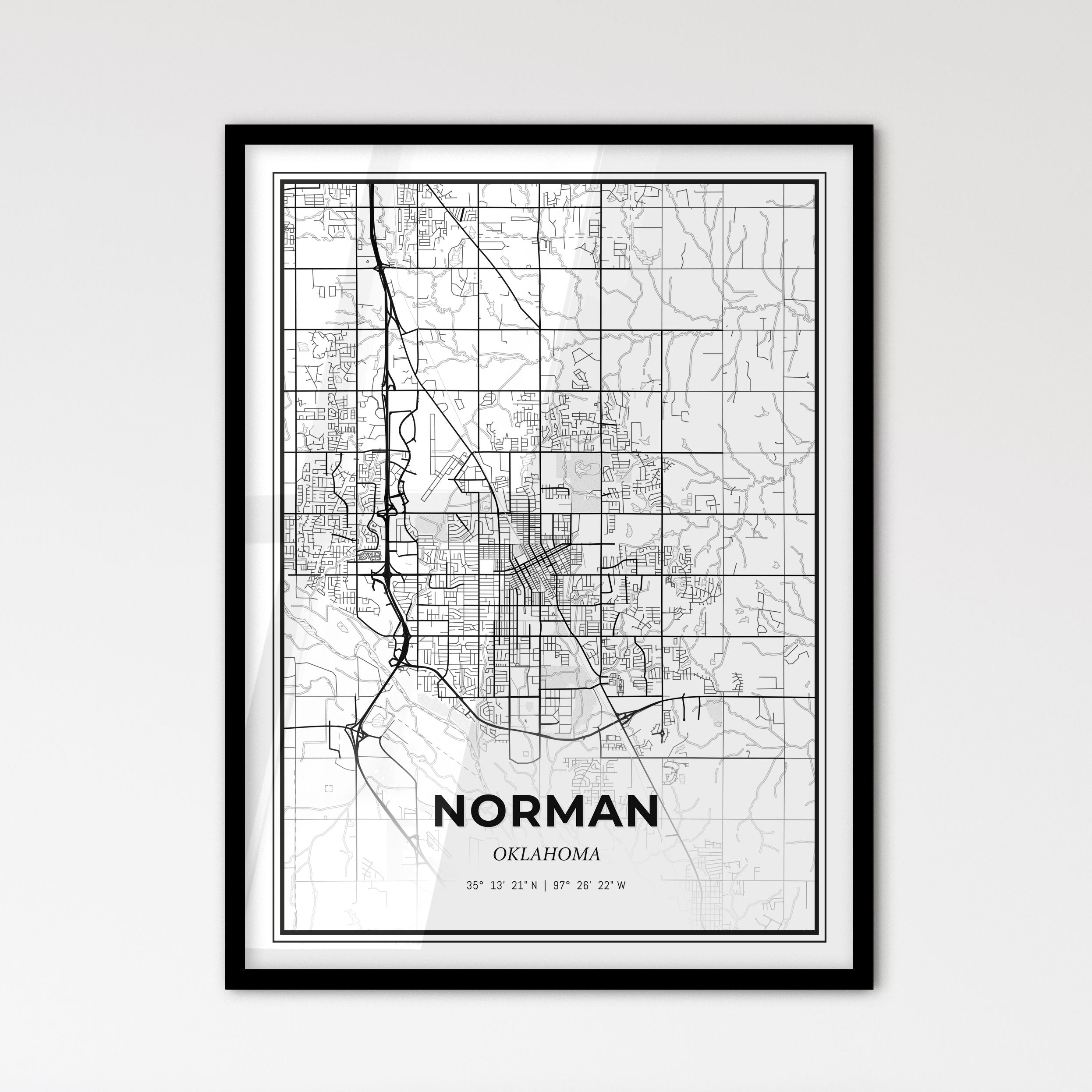 Norman Oklahoma Map - Black and White Art Print – HEBSTREIT