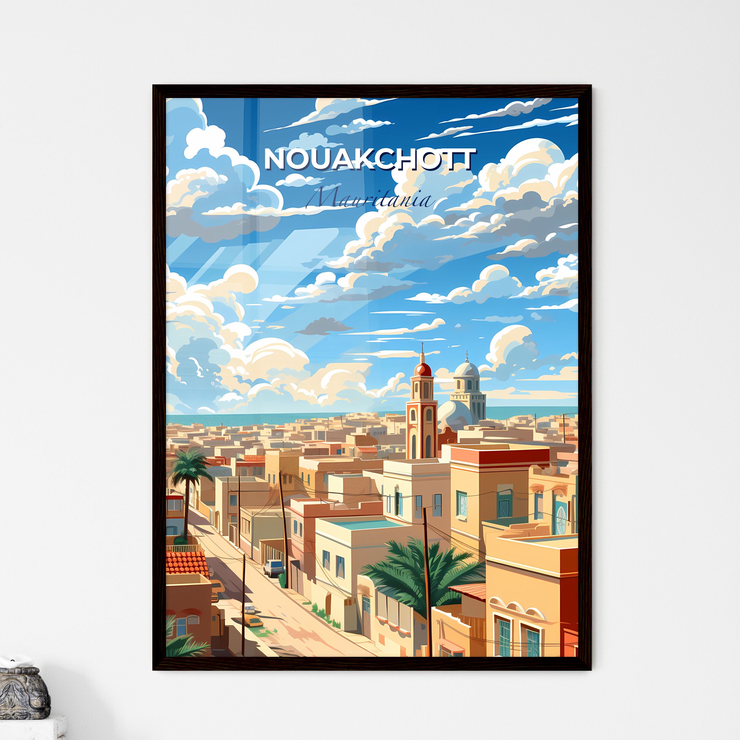 Vibrant Nouakchott Mauritania Skyline Painting Cityscape with Palm ...