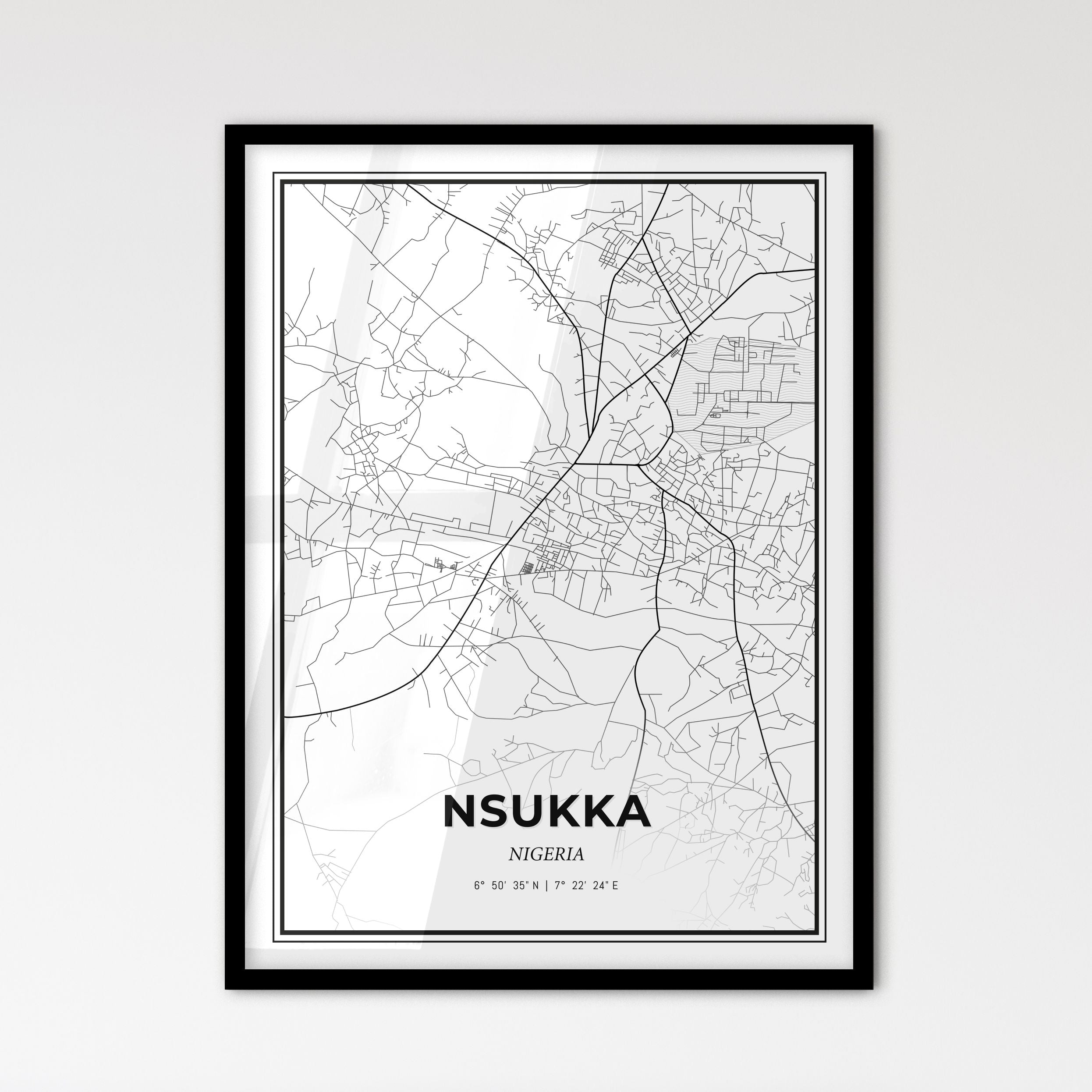 Nsukka Nigeria Map - Black and White Art Print – HEBSTREIT