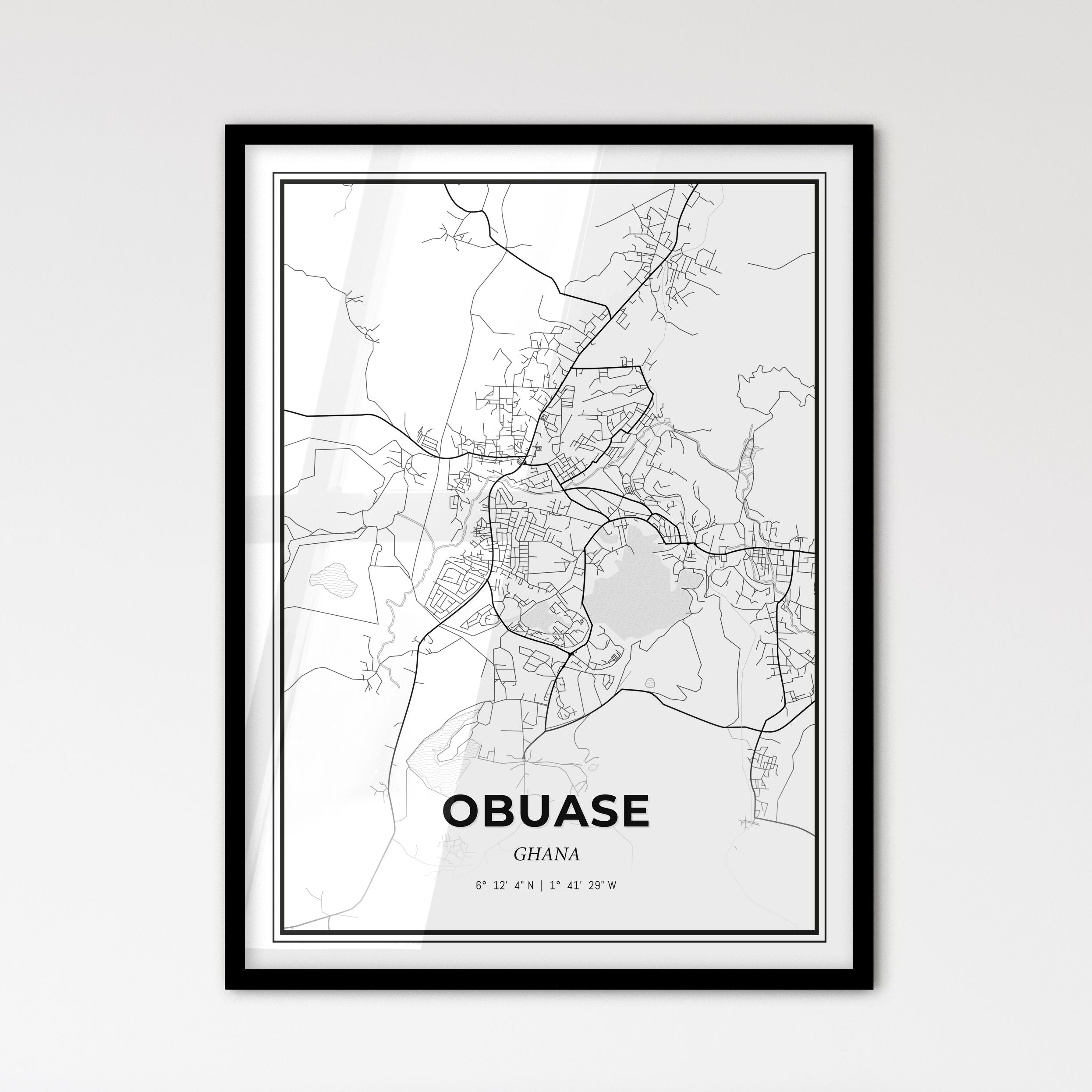 Obuase Ghana Map - Black and White Art Print – HEBSTREIT