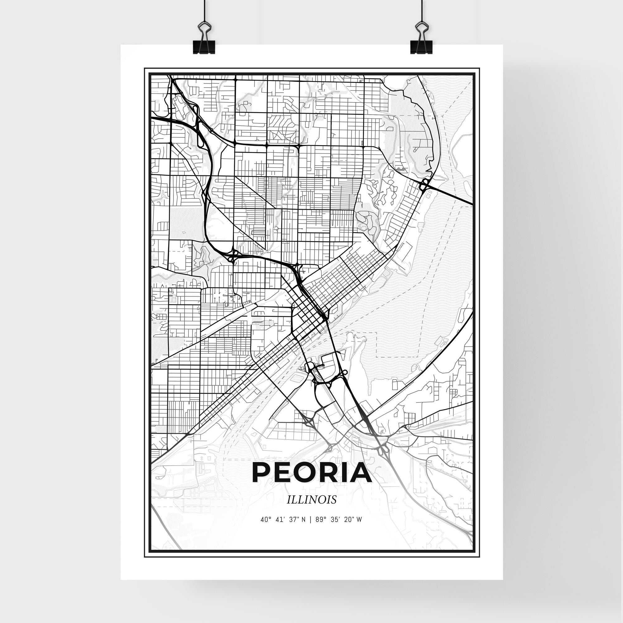 Peoria Illinois Map - Black and White Art Print – HEBSTREIT