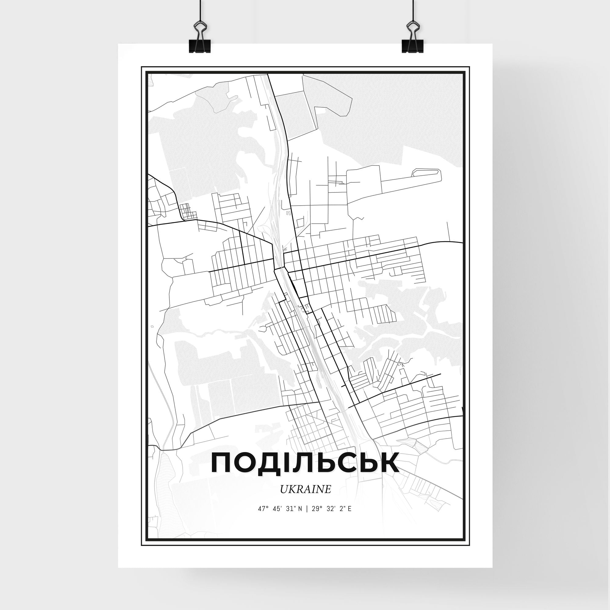 Podilsk Ukraine Map - Black and White Art Print – HEBSTREIT