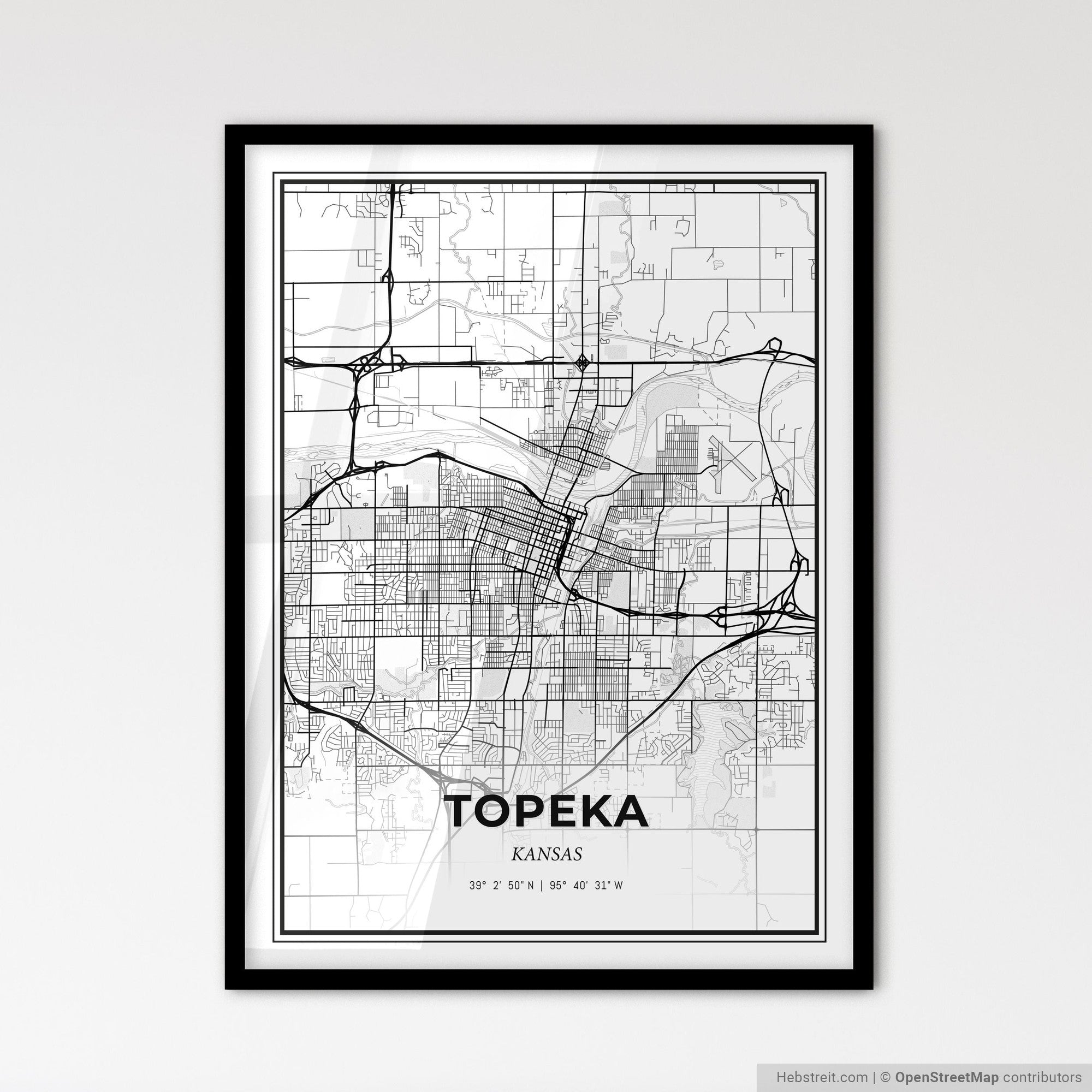 Topeka Kansas Map - Black and White Art Print – HEBSTREIT