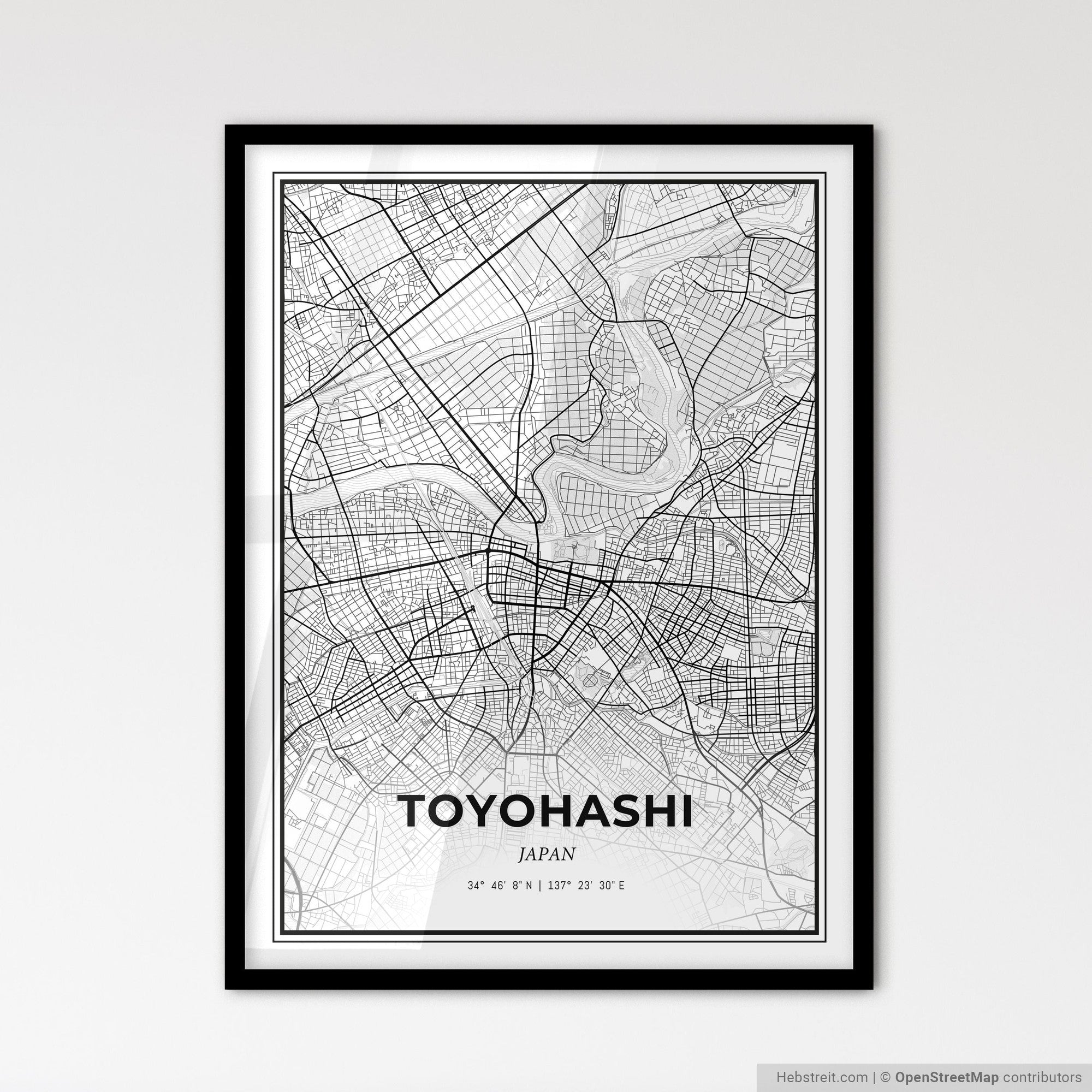 Toyohashi Japan Map - Black and White Art Print – HEBSTREIT