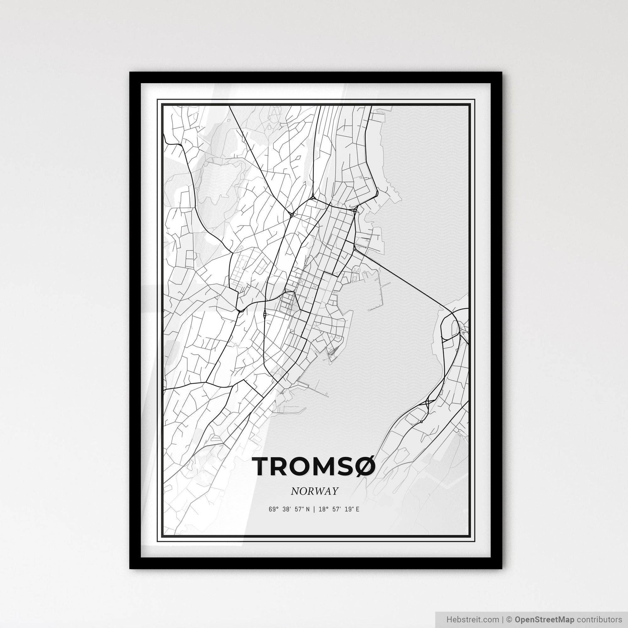 Tromsø Norway Map - Black and White Art Print – HEBSTREIT