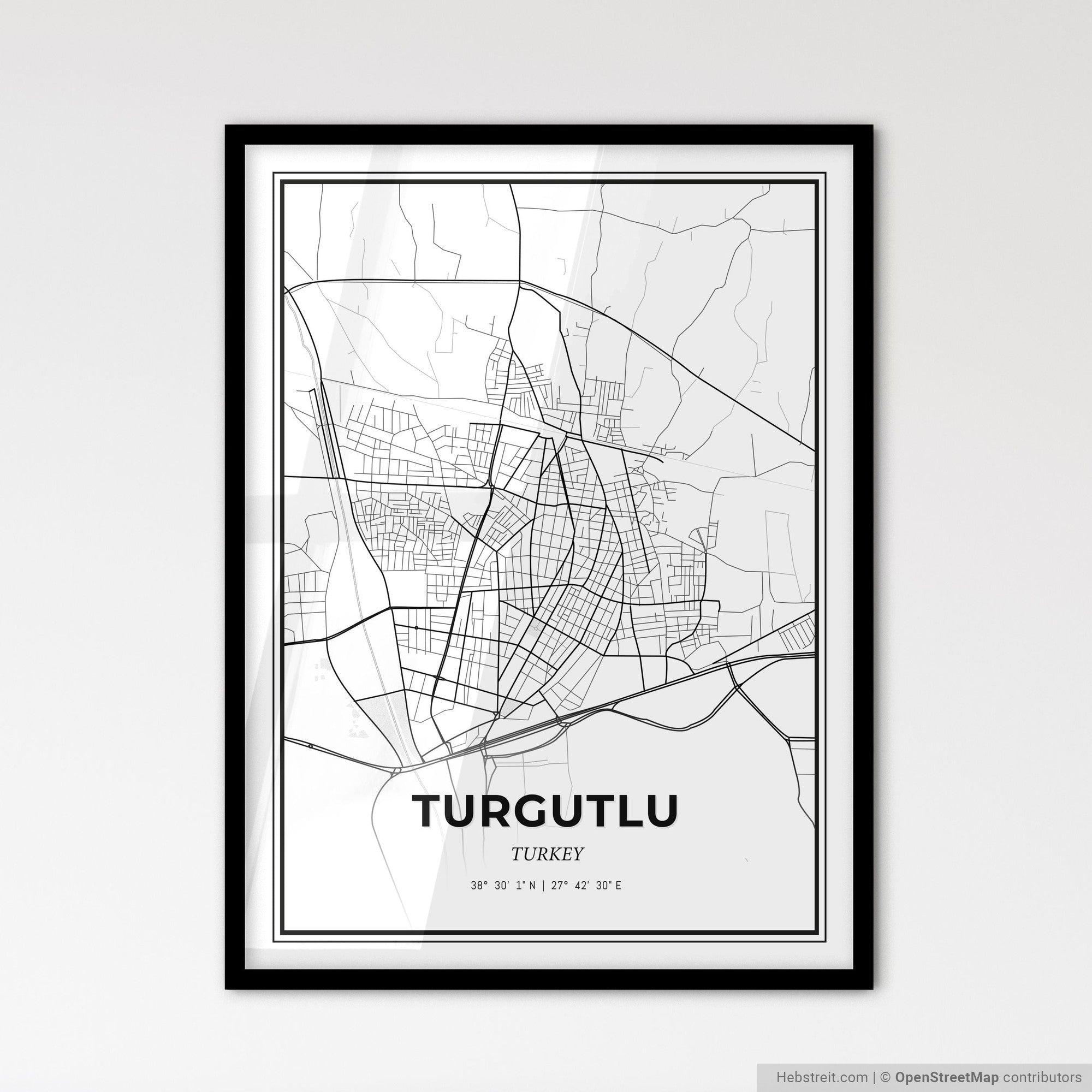 Turgutlu Turkey Map - Black and White Art Print – HEBSTREIT