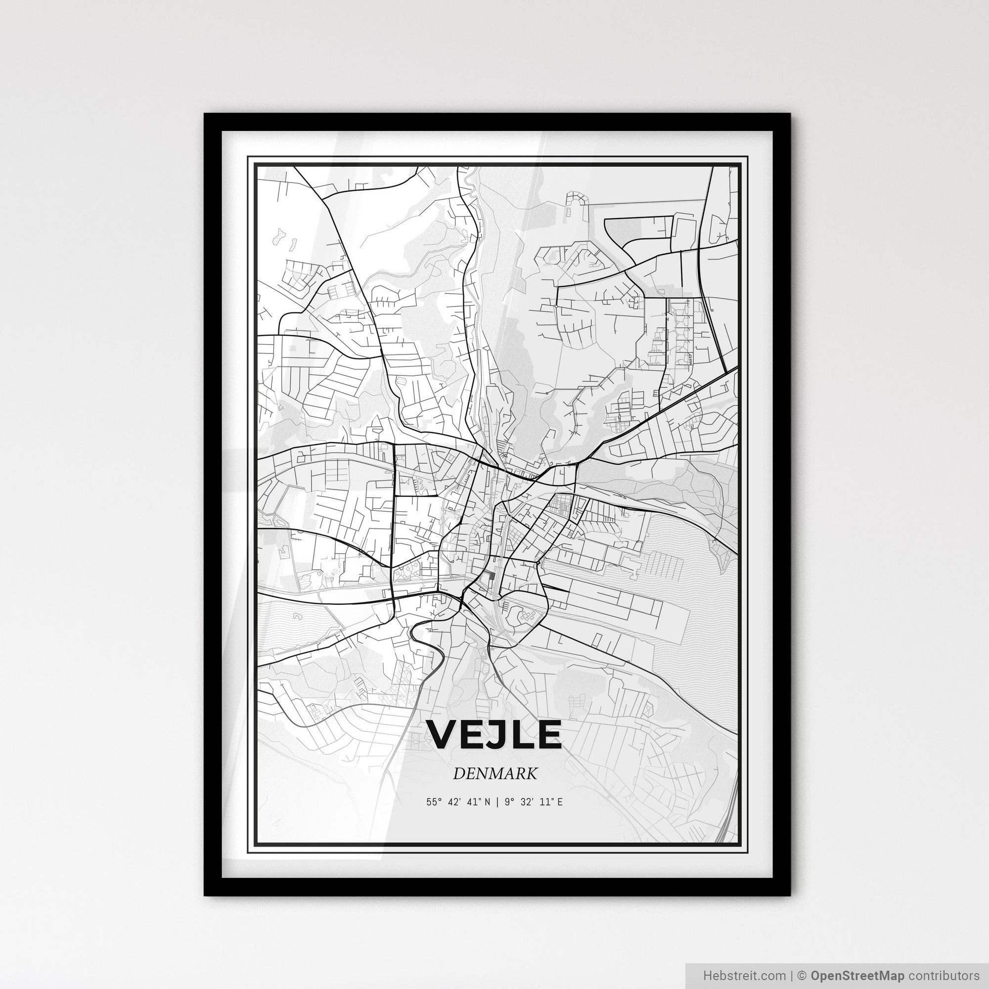Vejle Denmark Map - Black and White Art Print – HEBSTREIT
