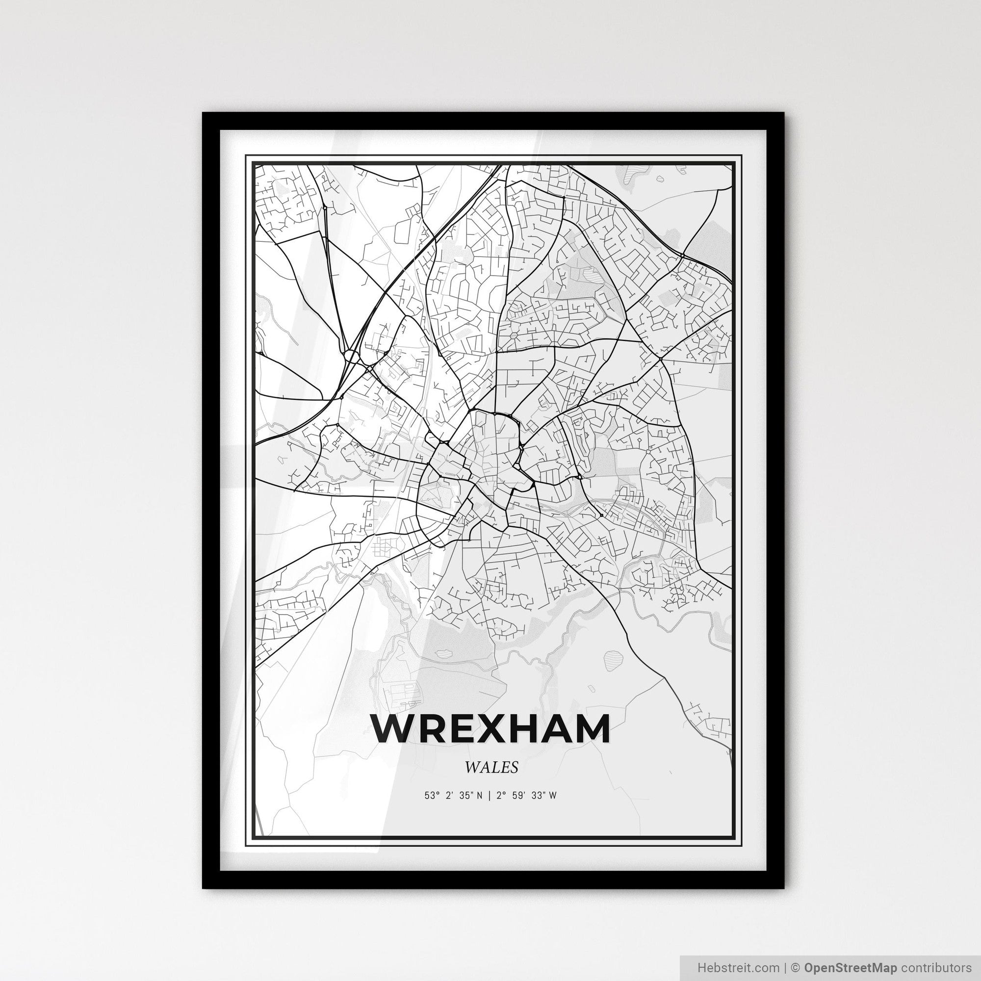 Wrexham Wales Map - Black and White Art Print – HEBSTREIT